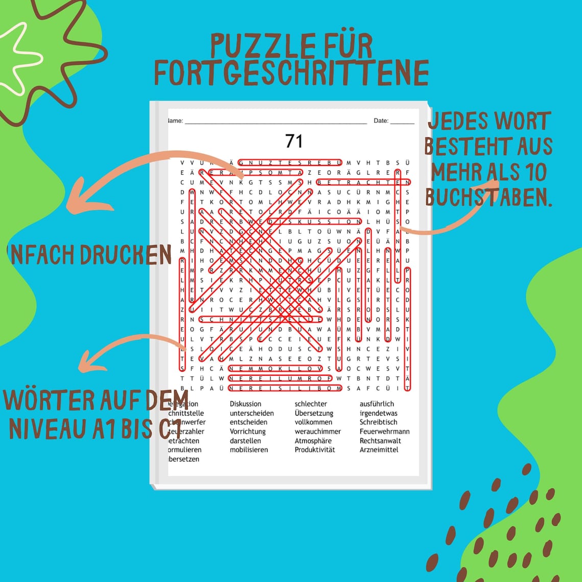 German Word Search Puzzle Book, 100 Puzzles Beginner to Difficult ...