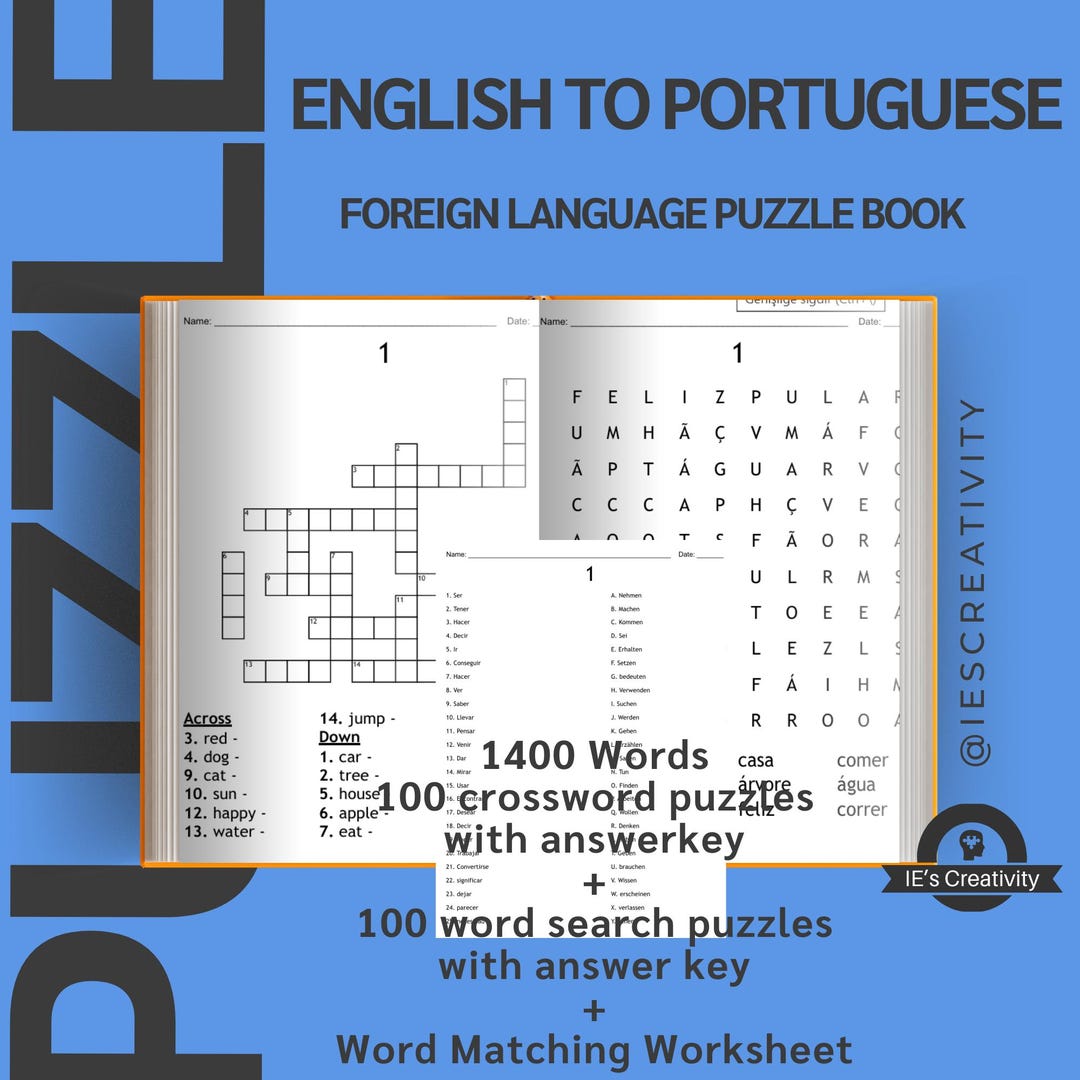Englısh to Portuguese Printable Crossword and Word Search, 750 Words ...