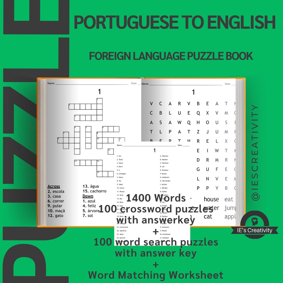 Portuguese to Englısh Printable Crossword and Word Search, 750 Words ...