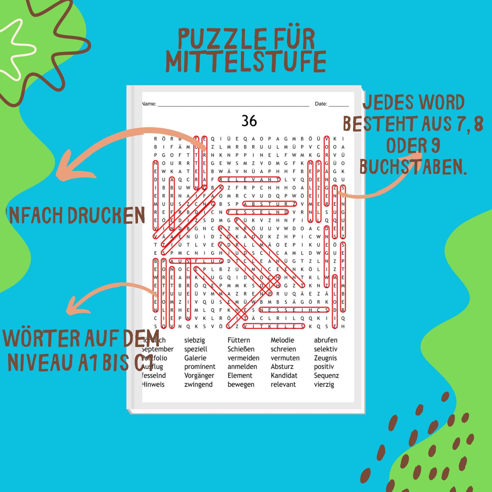 German Word Search Puzzle Book, 100 Puzzles Beginner to Difficult ...