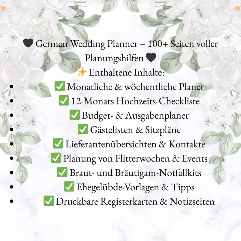 German Wedding Planner: 97-page Bridal Organizer (printable PDF) - Etsy