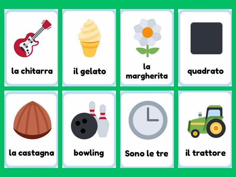 Italian Vocabulary Flashcards for Kids: ESL Learning (digital Download ...