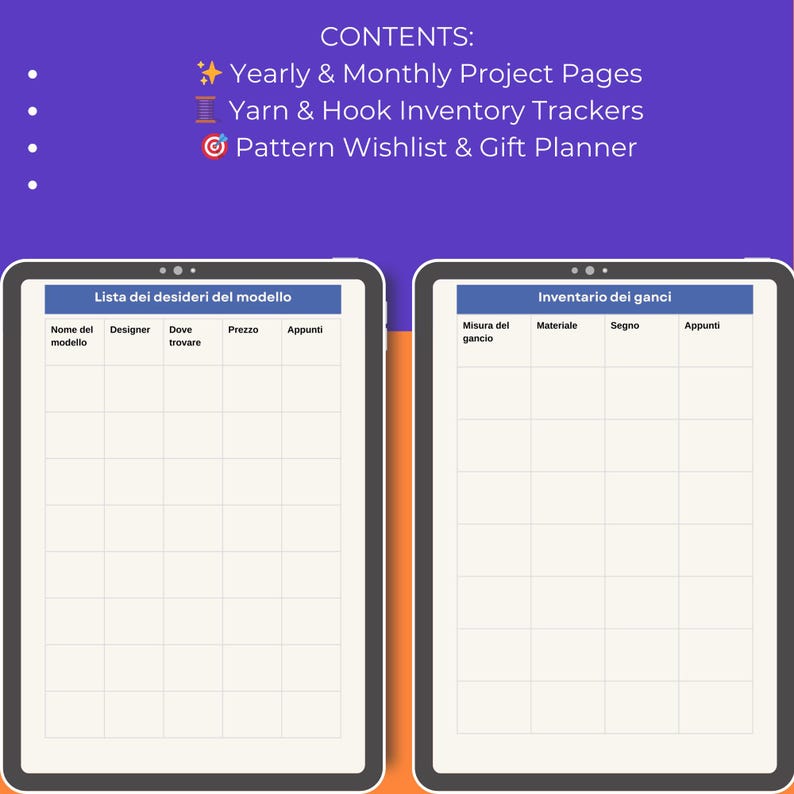 Italian Printable Crochet Planner PDF – Yarn & Hook Inventory, Project ...