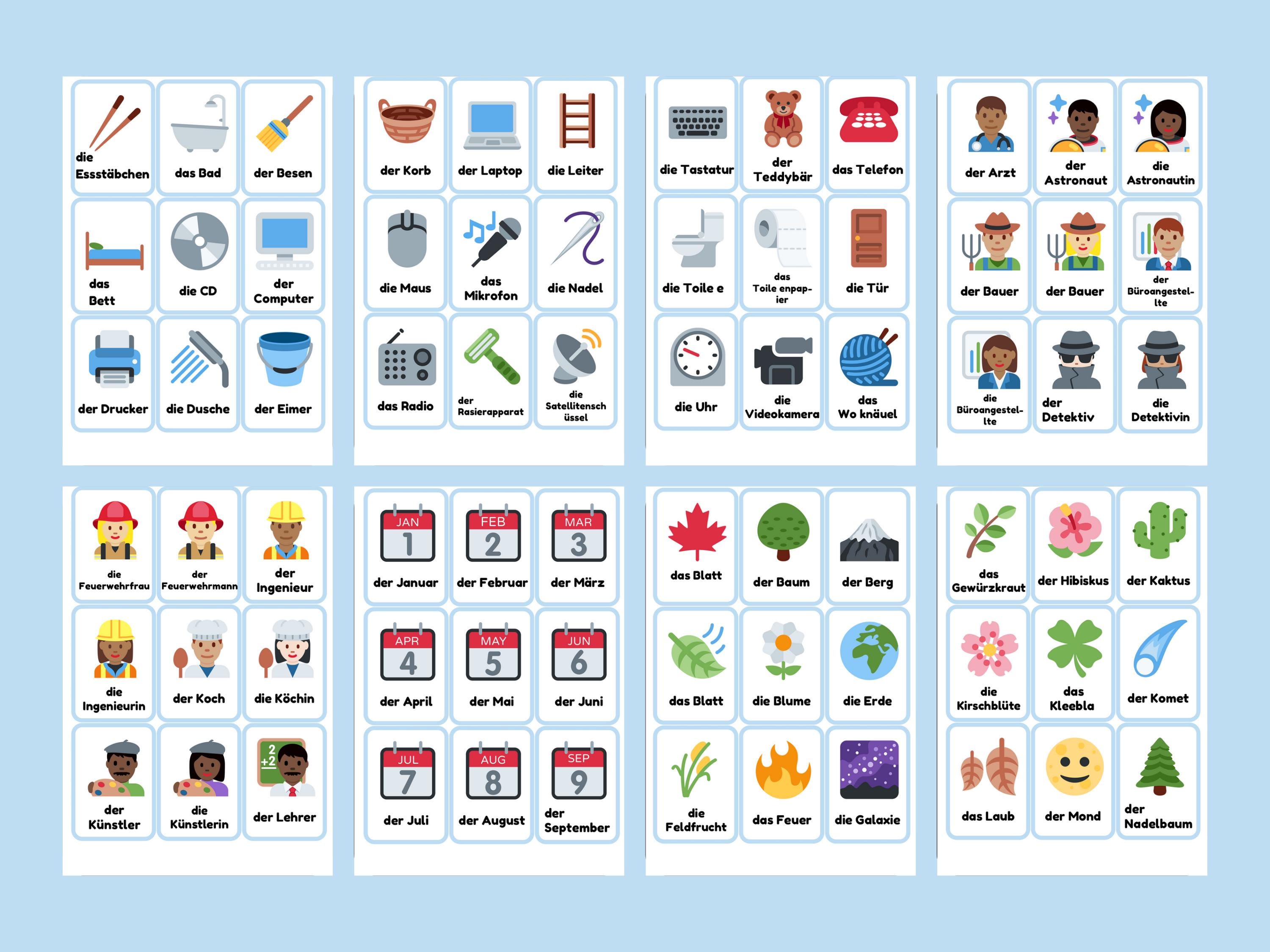German Vocabulary Flashcards: ESL Learning for Kids (PDF) - Etsy