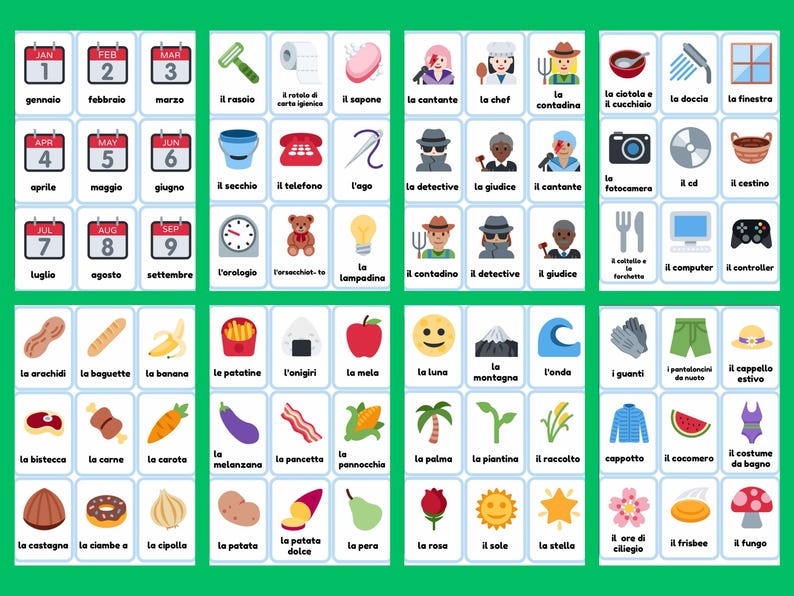 Italian Vocabulary Flashcards for Kids: ESL Learning (digital Download ...