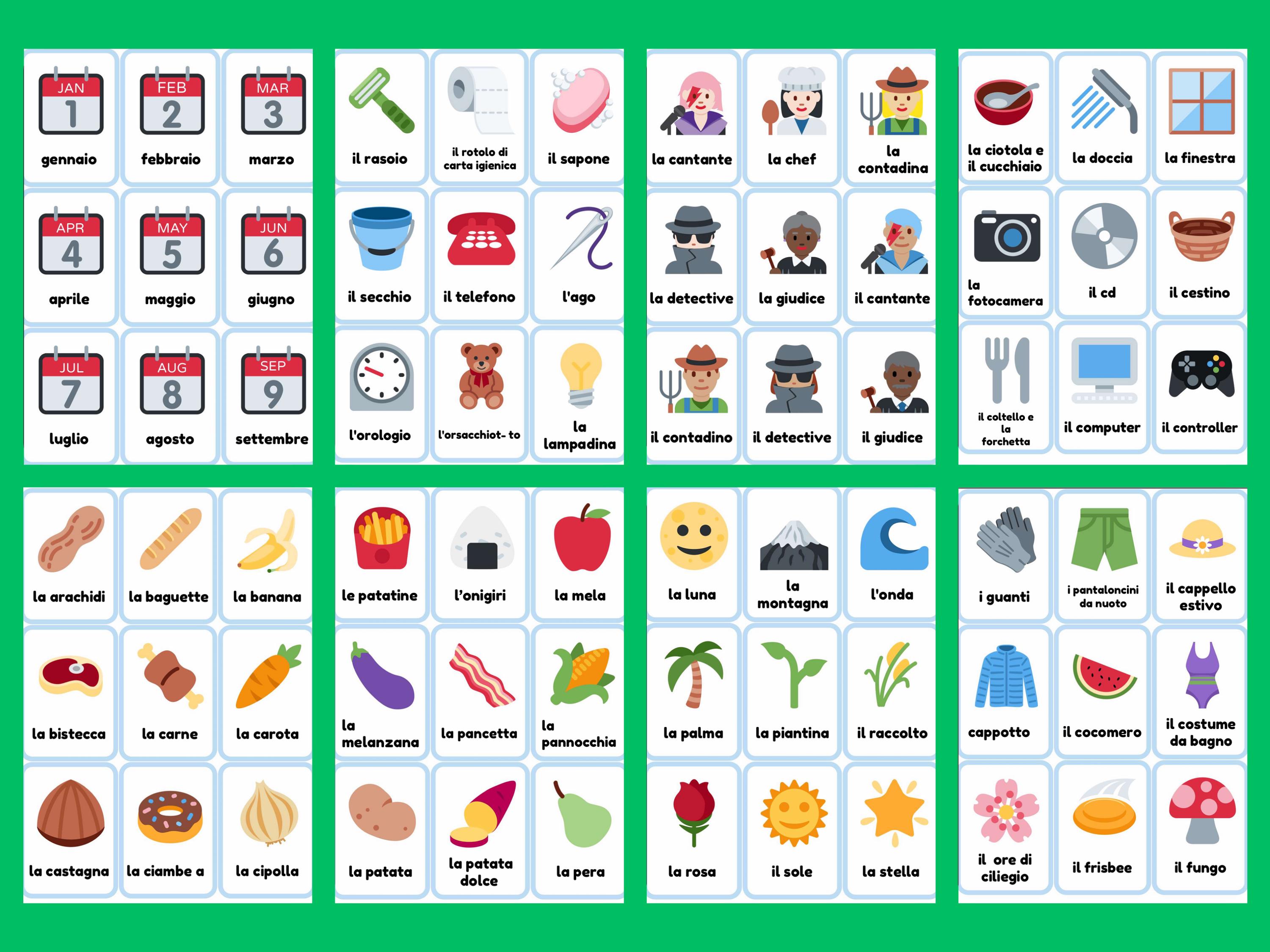 Italian Vocabulary Flashcards for Kids: ESL Learning (digital Download ...