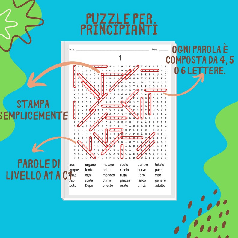 Italian Word Search Puzzle Book: 100 Brain Games (digital Download PDF ...