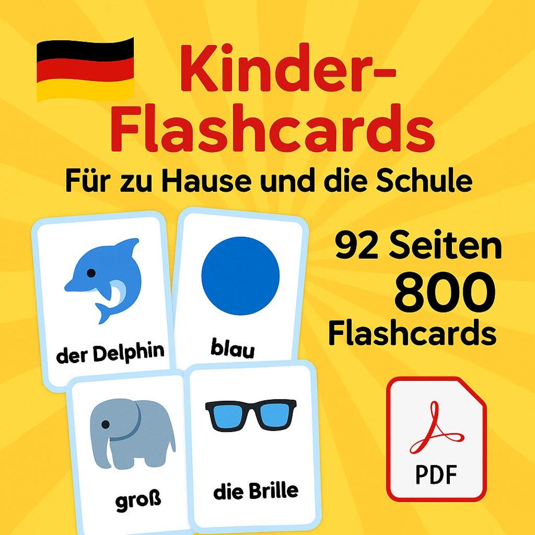German Vocabulary Flashcards: ESL Learning for Kids (PDF) - Etsy