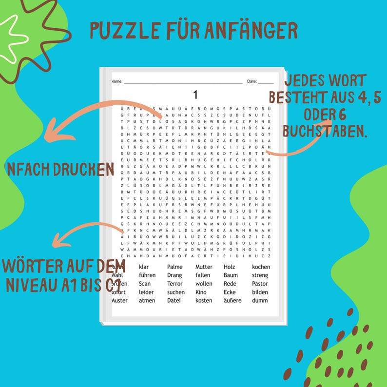 German Word Search Puzzle Book, 100 Puzzles Beginner to Difficult ...