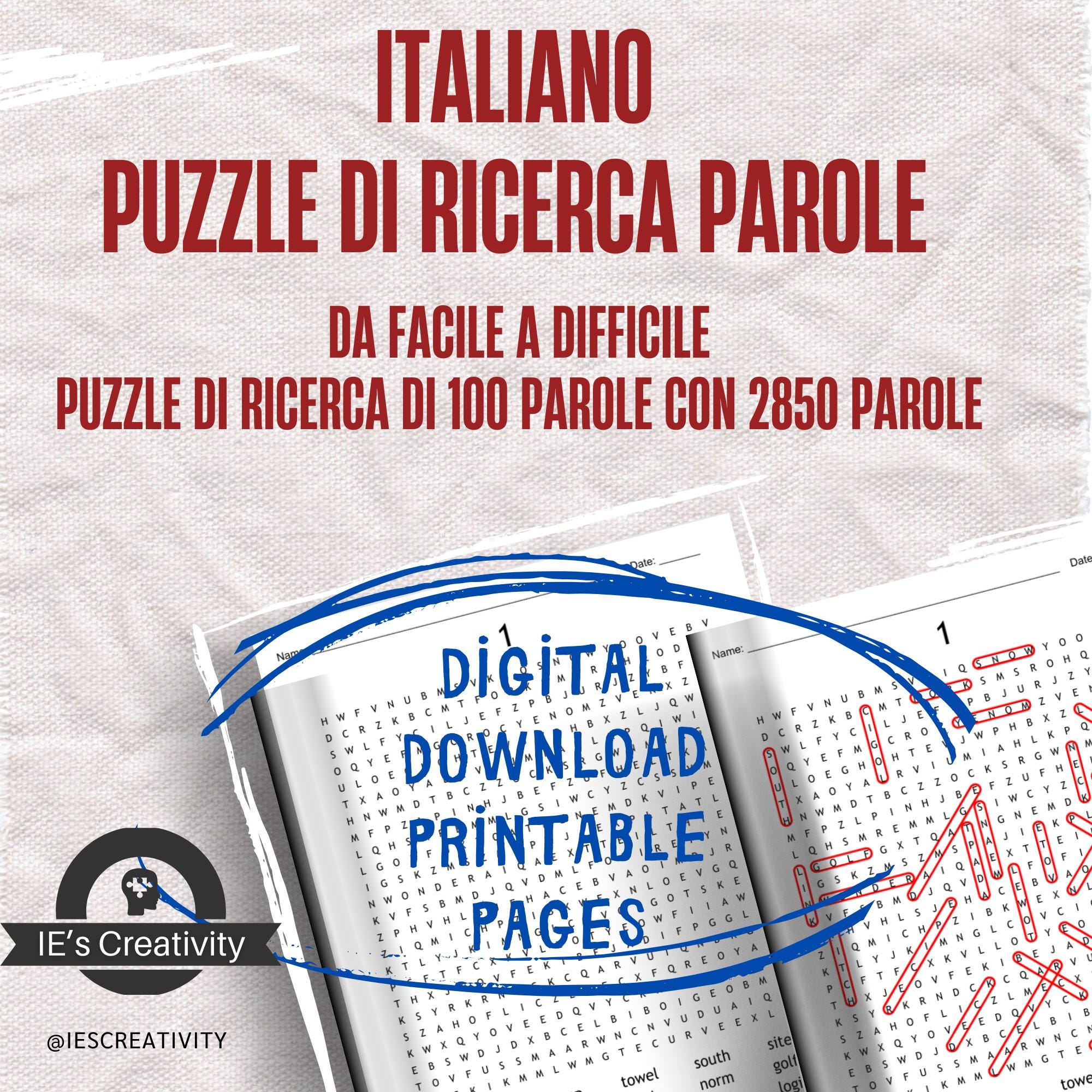 Italian Word Search Puzzle Book: 100 Brain Games (digital Download PDF ...