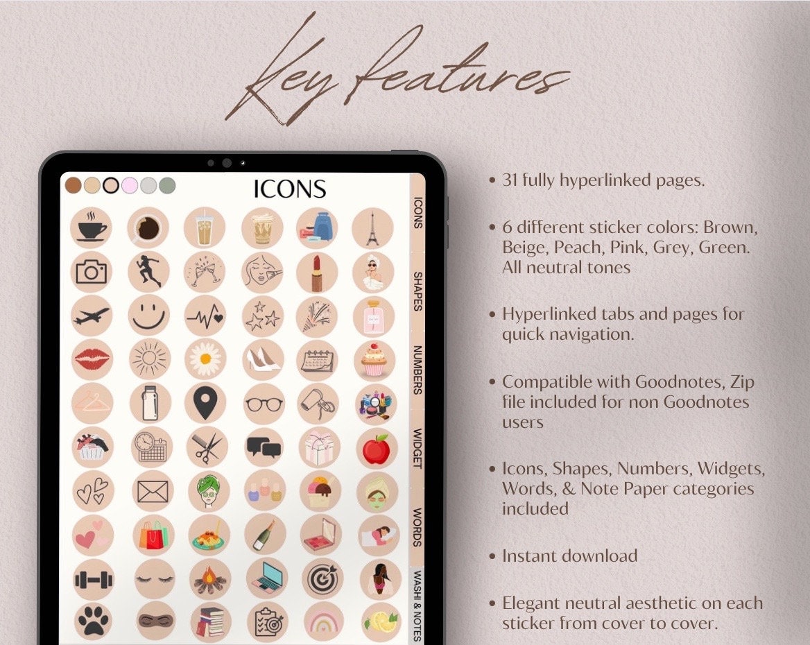 Neutral Goodnotes Digital Stickers, for Everyday Use, Aesthetic ...