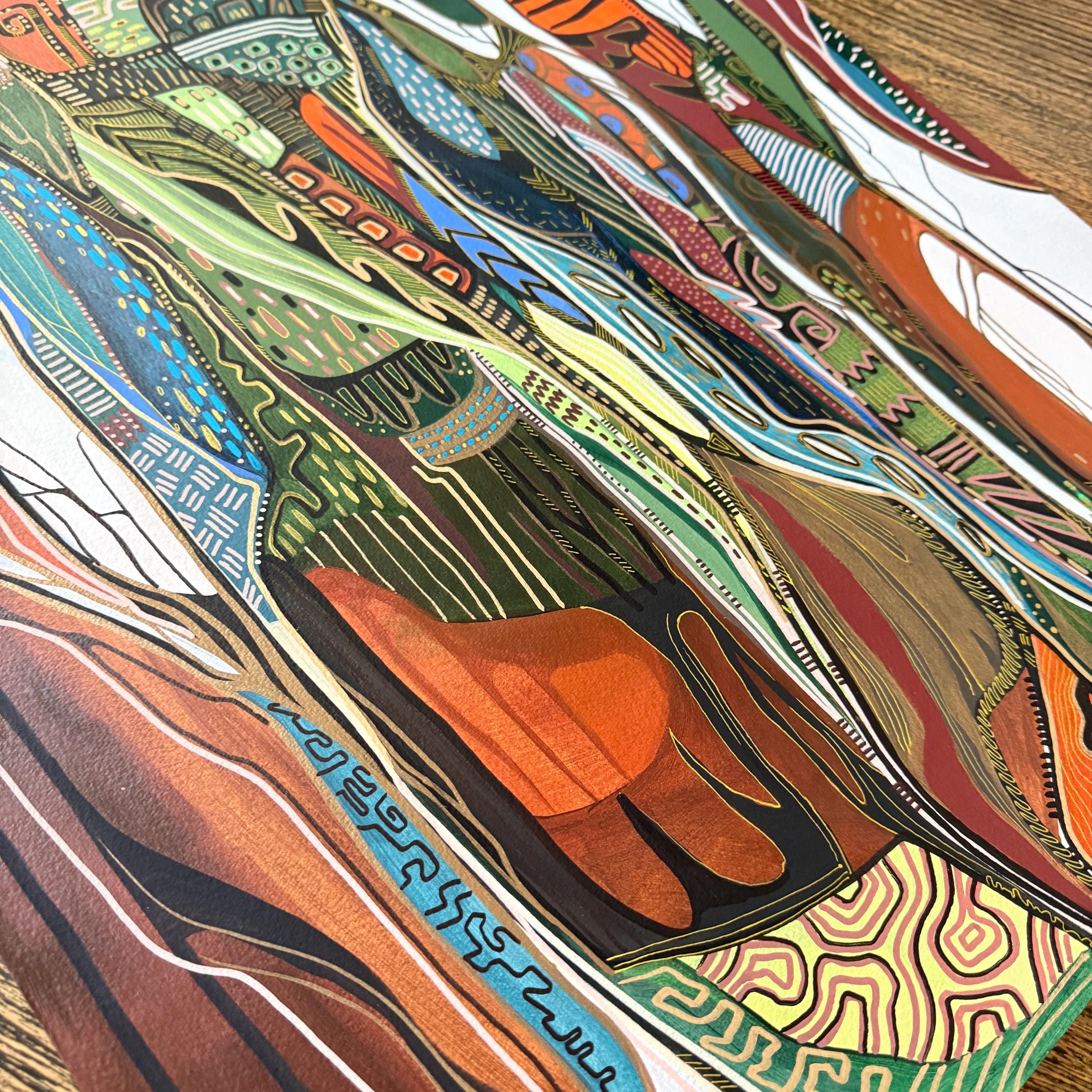 Original Abstract Acylic Painting on Paper, Hand Painted Artwork, Green ...