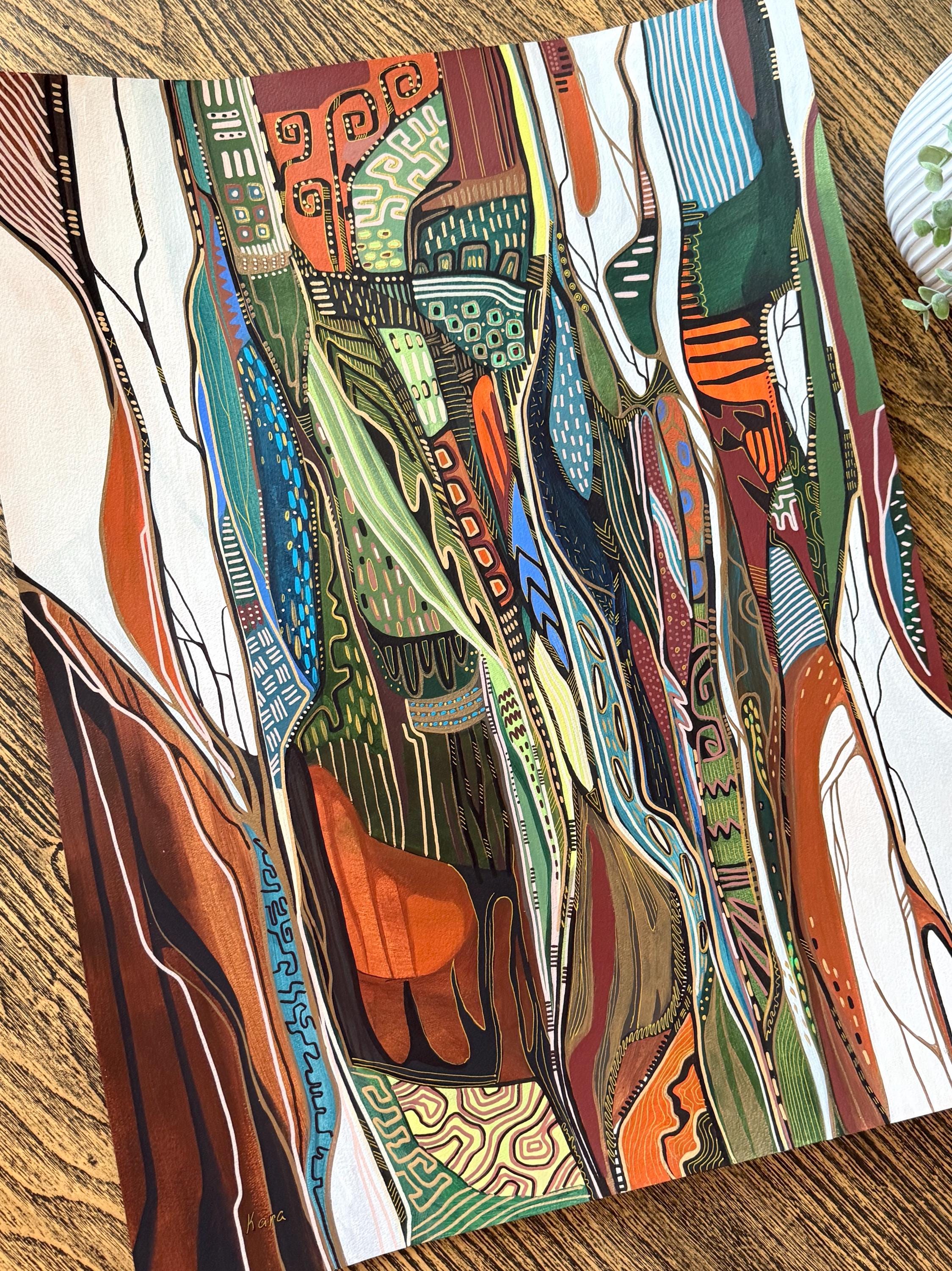 Original Abstract Acylic Painting on Paper, Hand Painted Artwork, Green ...