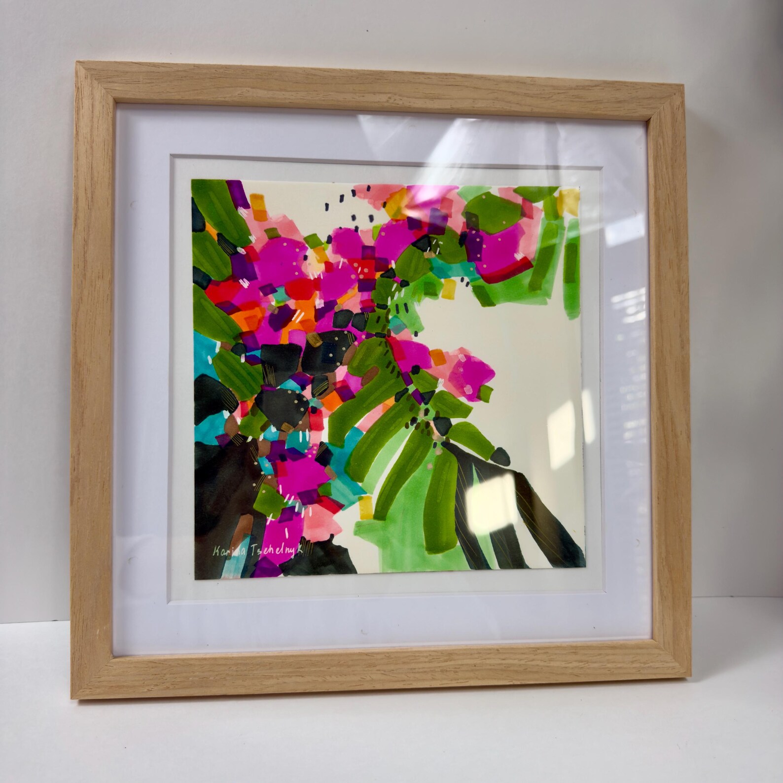 Tropical Flowers Abstract Painting-framed Original Art-colorful ...