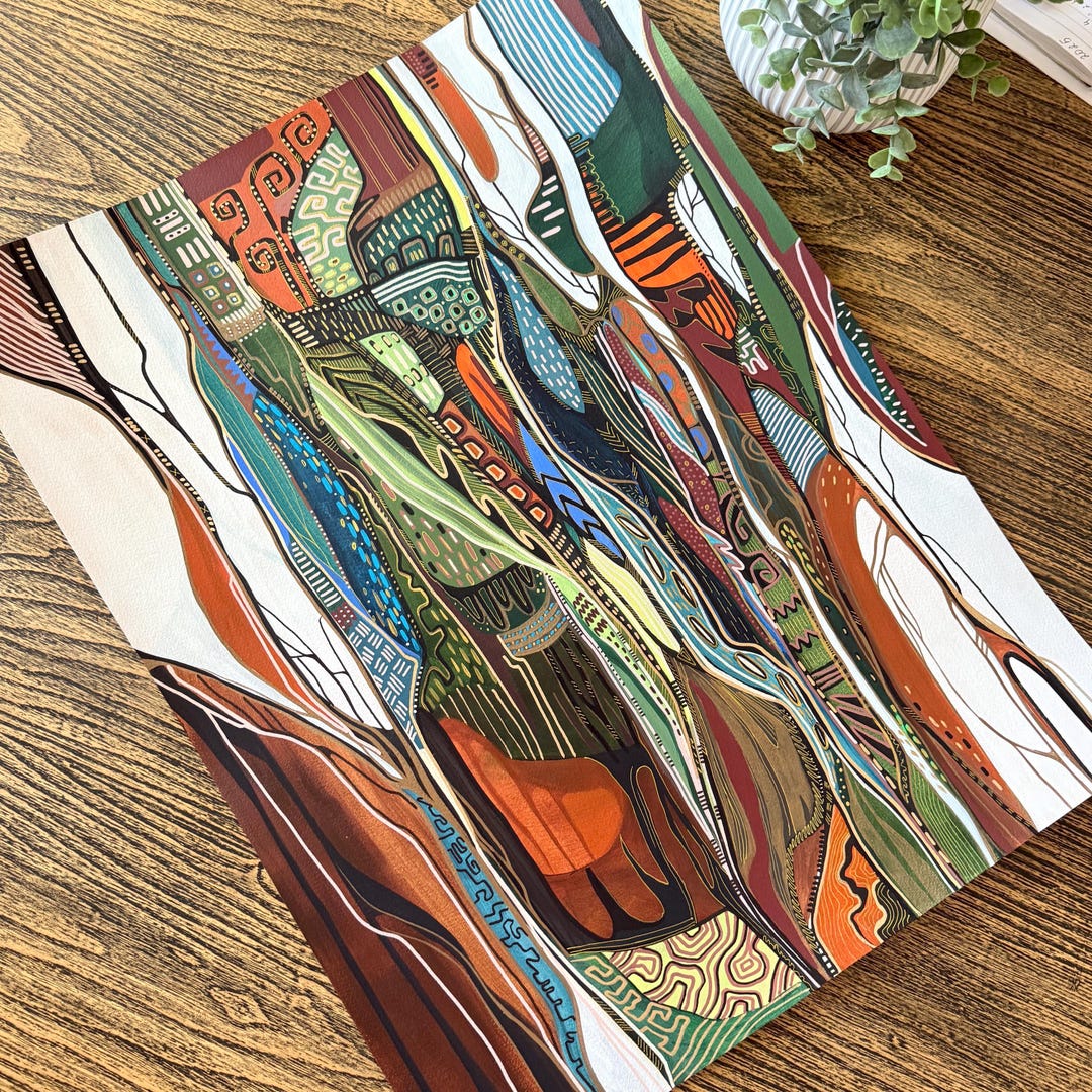 Original Abstract Acylic Painting on Paper, Hand Painted Artwork, Green ...