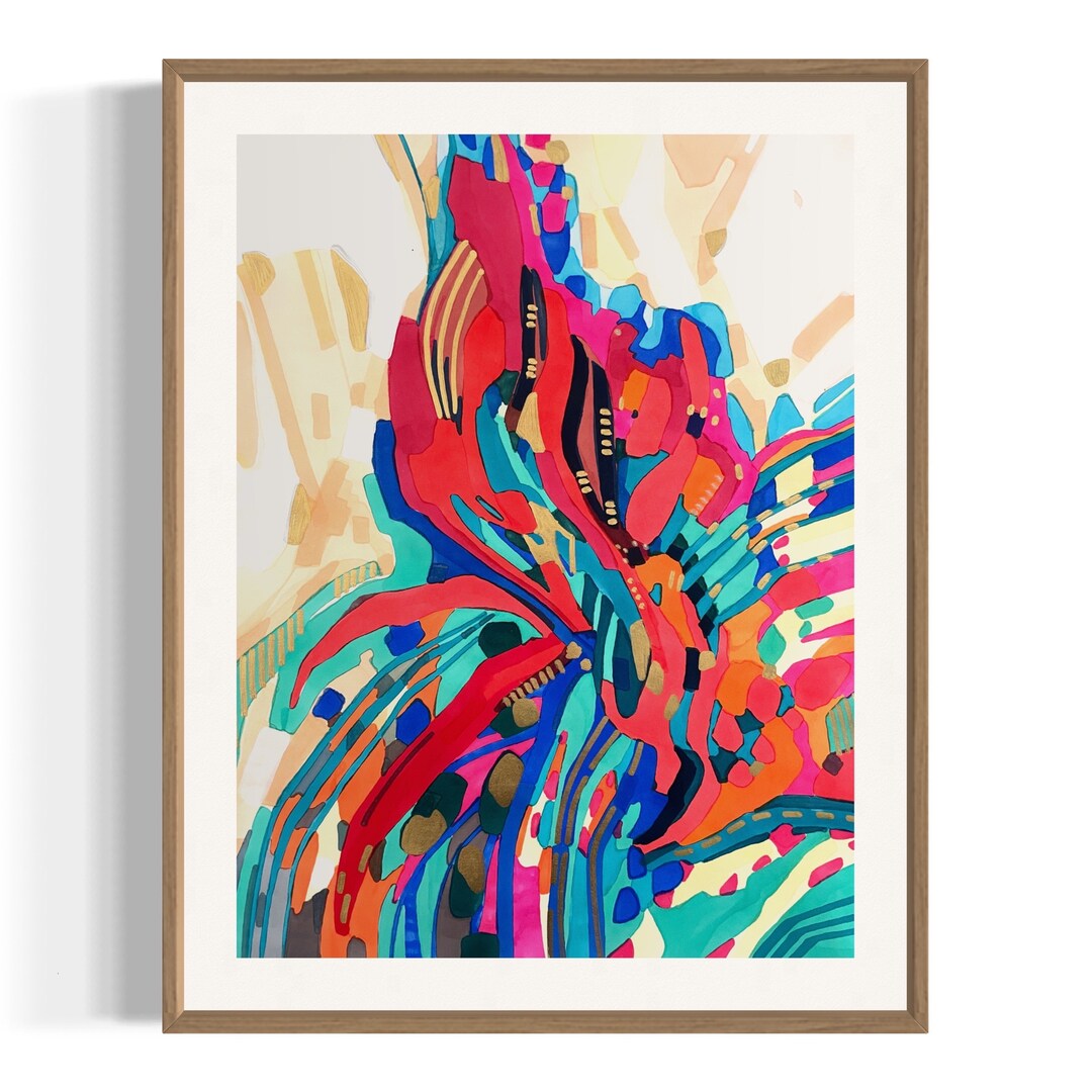 Abstract Art Print. Red and Orange Abstract Flowers Print. Contemporary ...