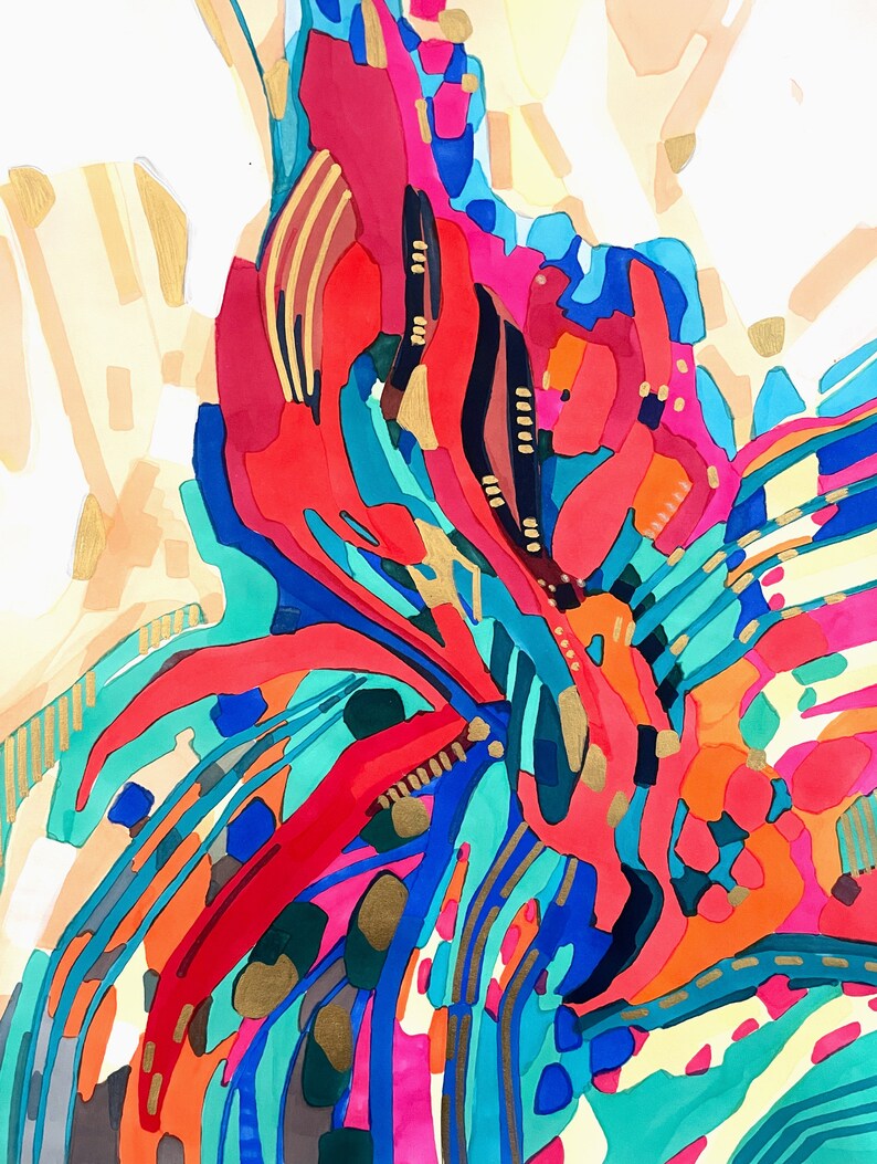 Abstract Art Print. Red and Orange Abstract Flowers Print. Contemporary ...