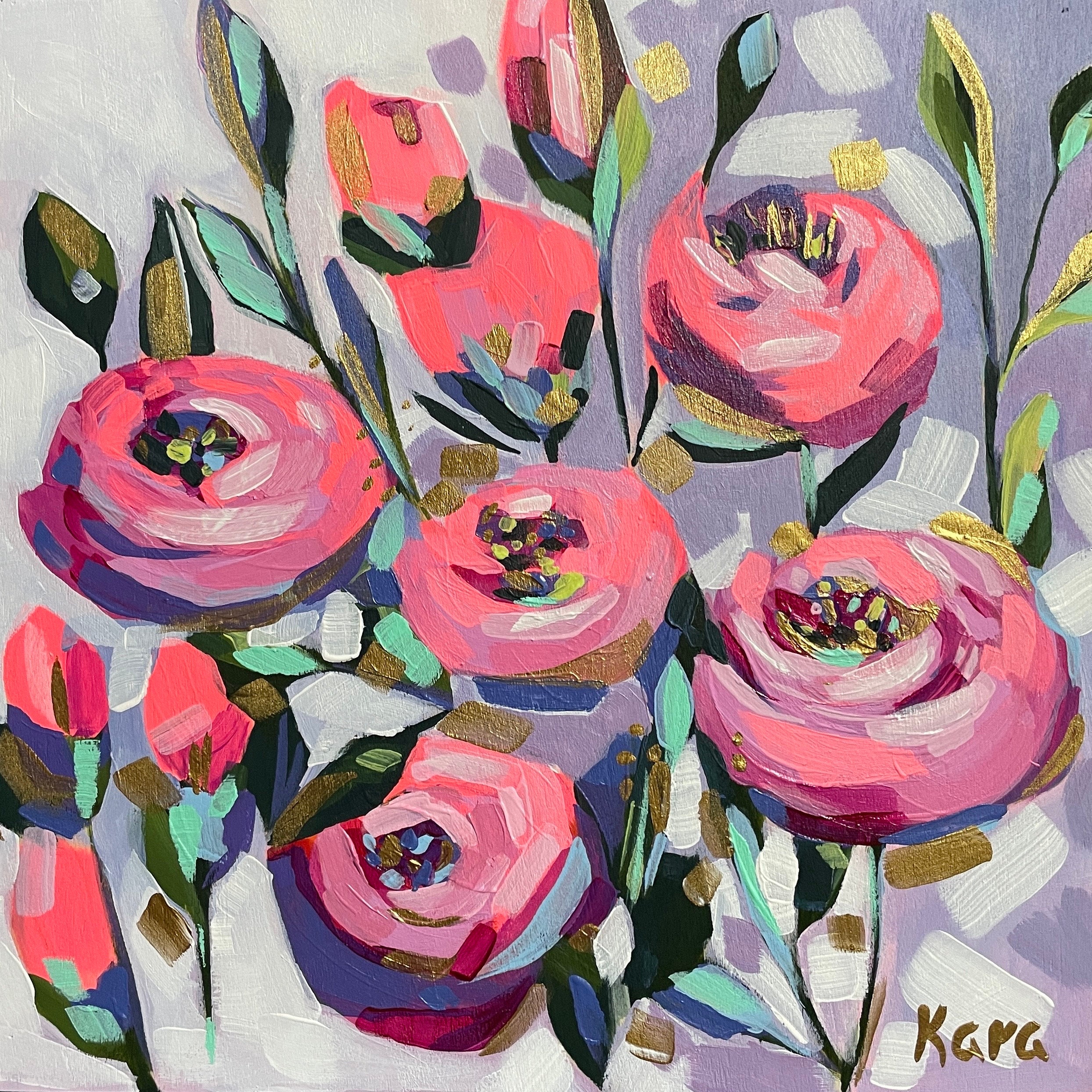 Original Flower Painting on Wood Panel, Colorful Flower Painting, Small ...