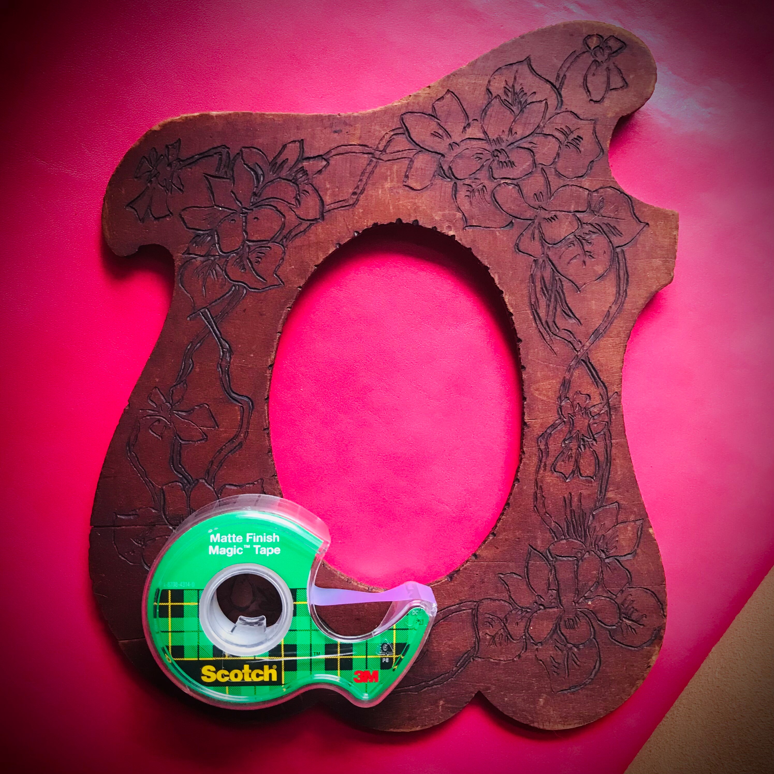 Vintage/antique Art Nouveau Wood Frame With Carved/burnt Floral Design ...