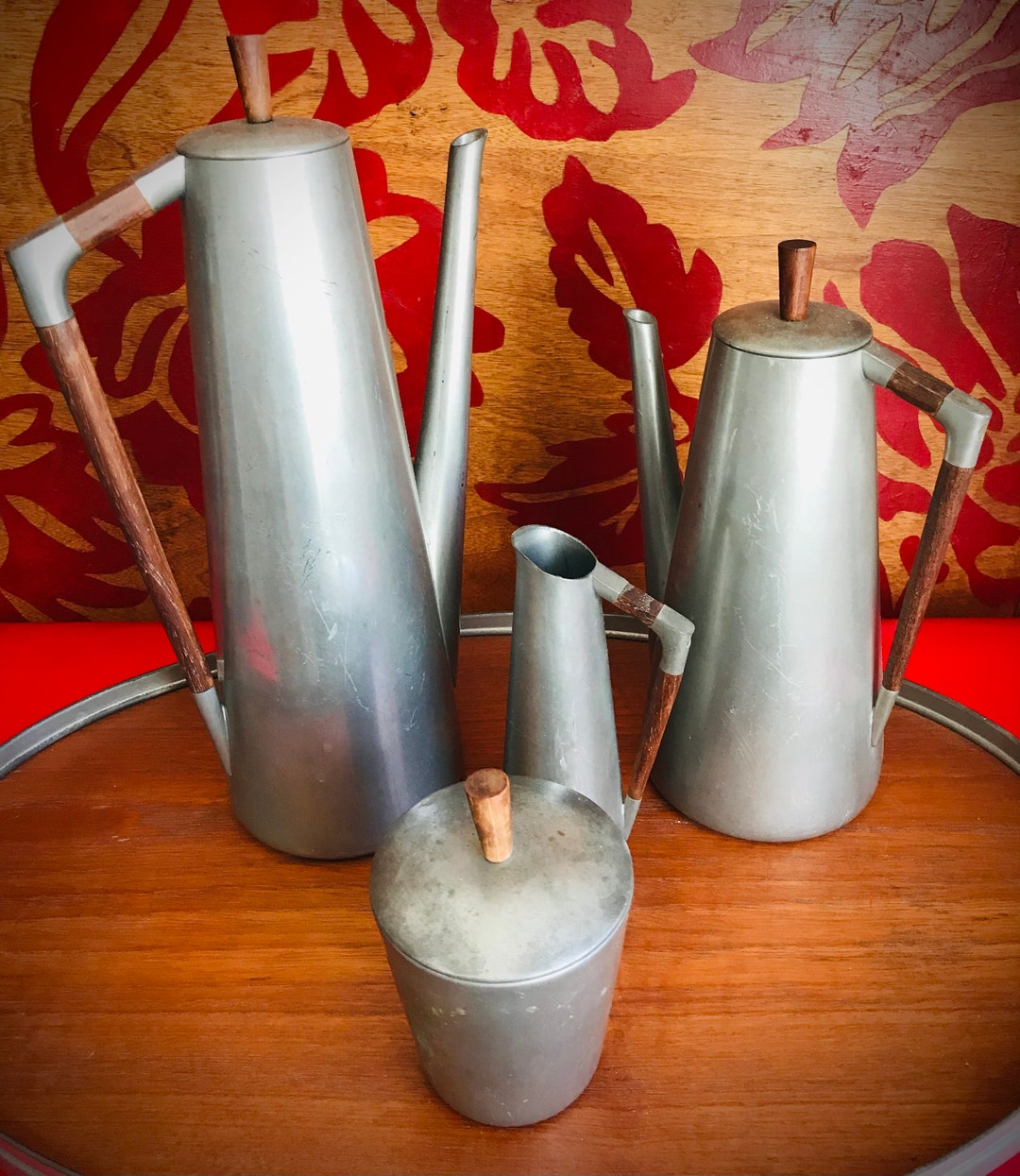 Mid-century Royal Holland KMD Tiel Pewter and Teak Tea Set With Tray - Etsy