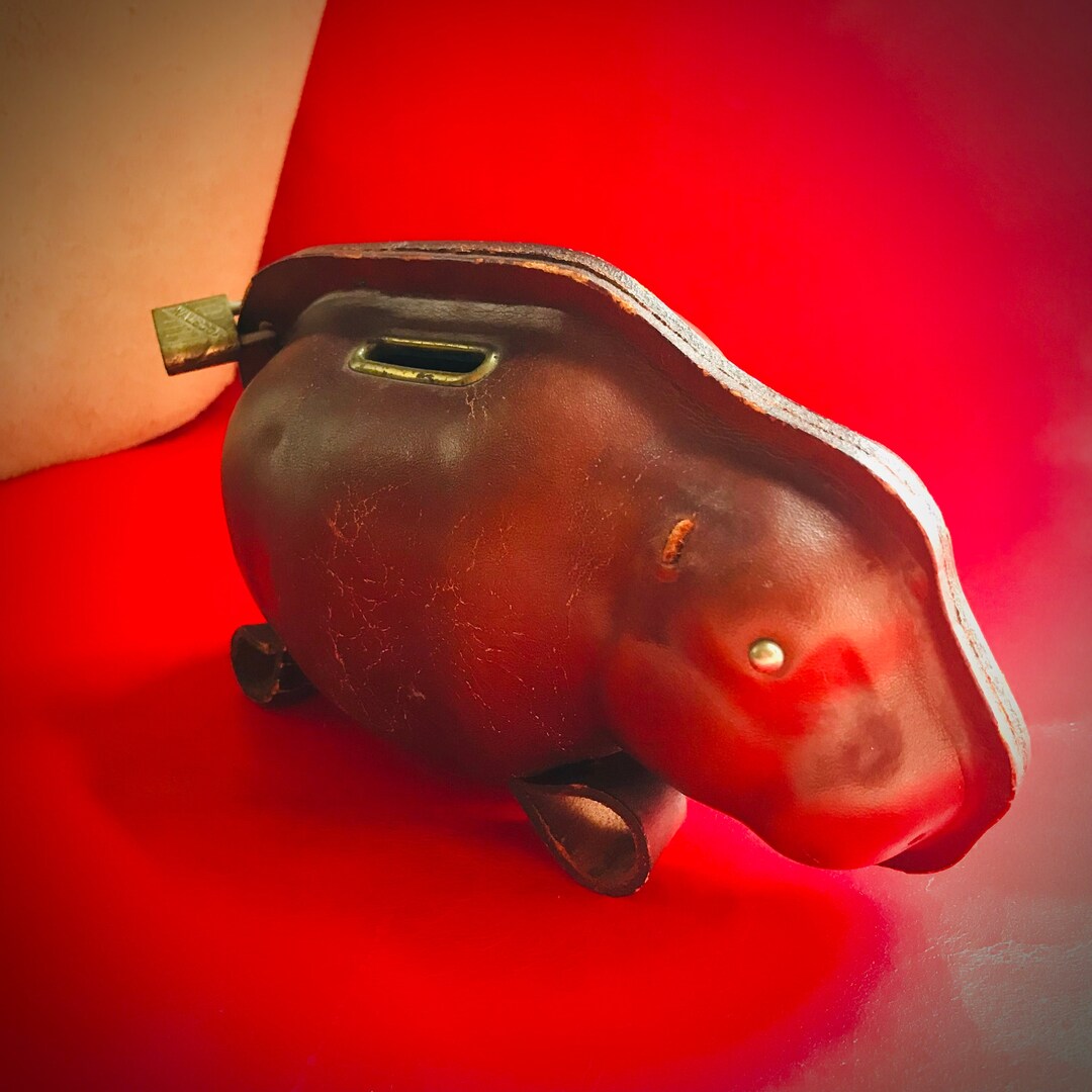 Vintage Kounoike (or Kounoike-style) Moulded Leather Hippo Coin Bank ...