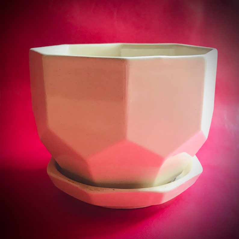 Vintage Pottery Planter - Geometric Octagonal Faceted - Etsy