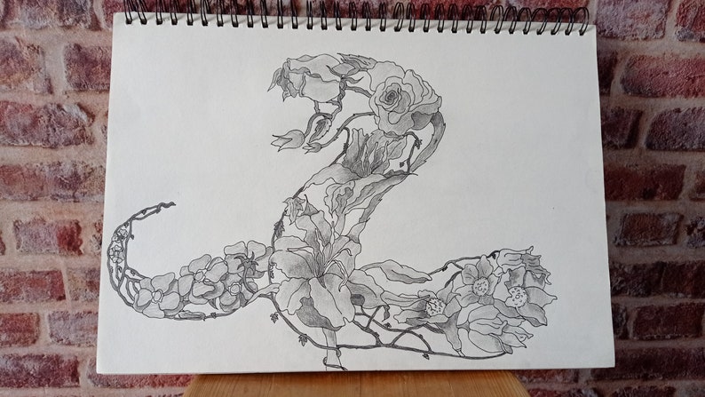 Snake in Flowers Original Drawing Art Wall Decoration Reptile - Etsy