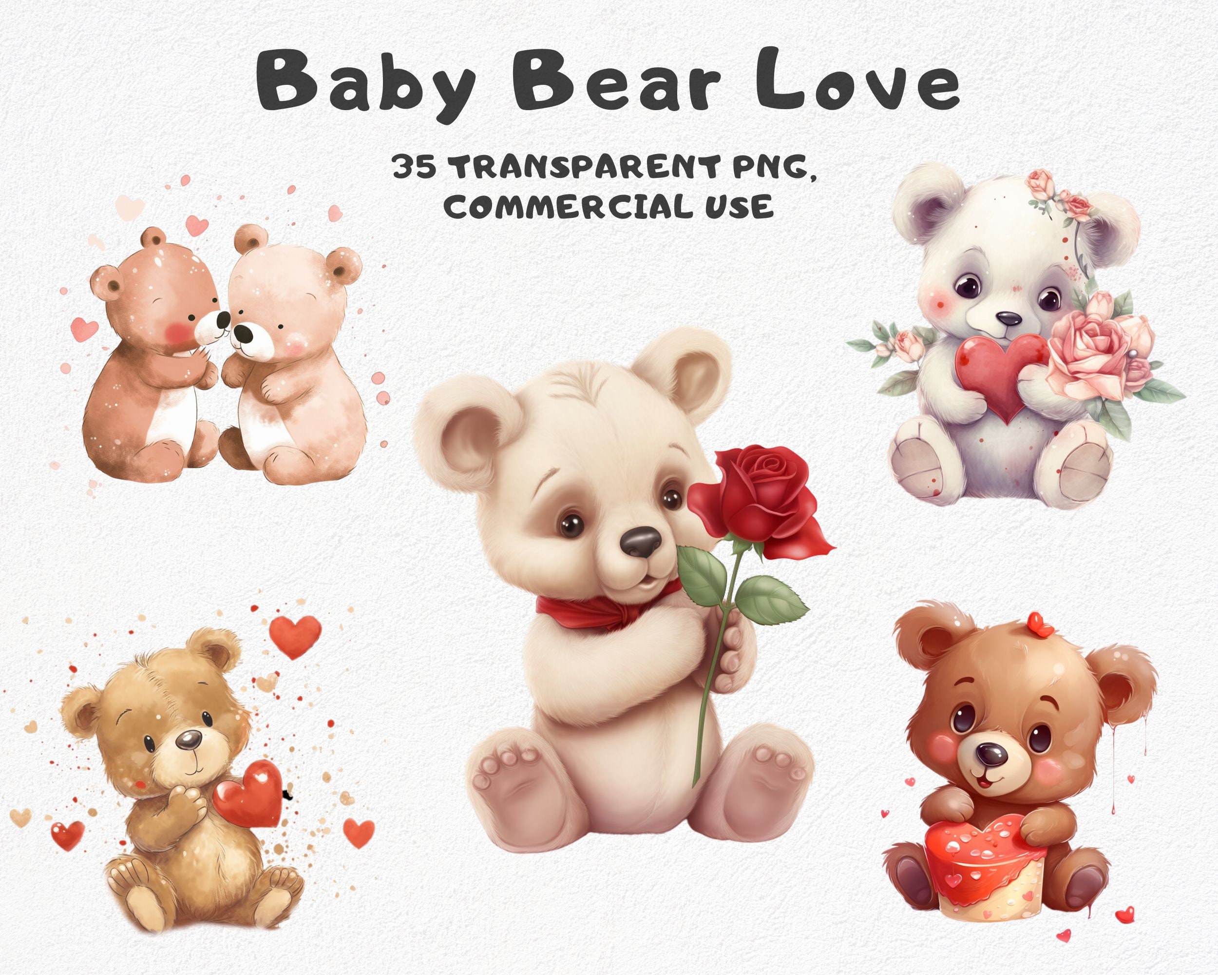 35 Baby Bear Love Clipart Bundle PNG Transparent Background Bear Set ...