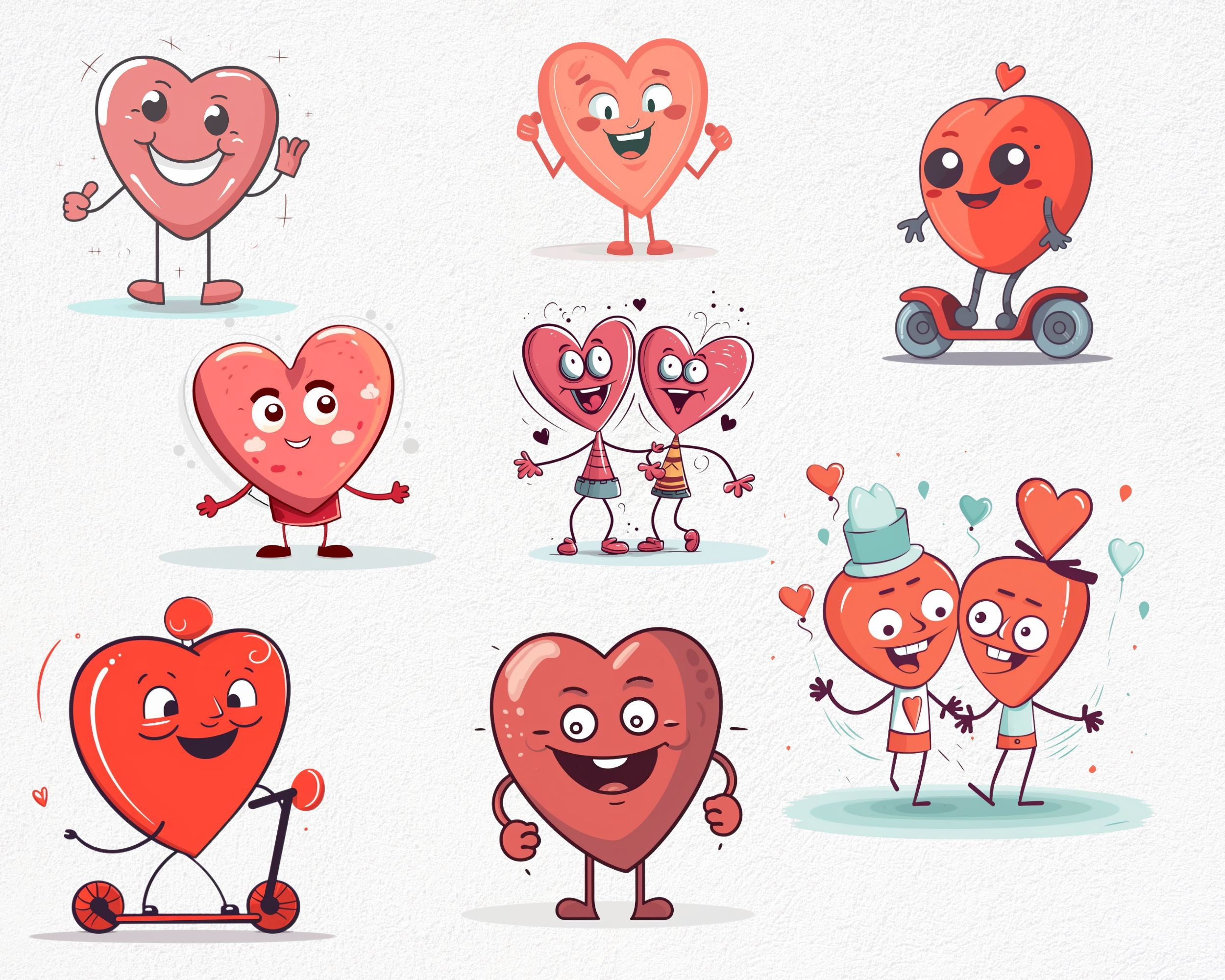 25 Funny Heart Characters Clipart PNG Transparent Background Heart ...