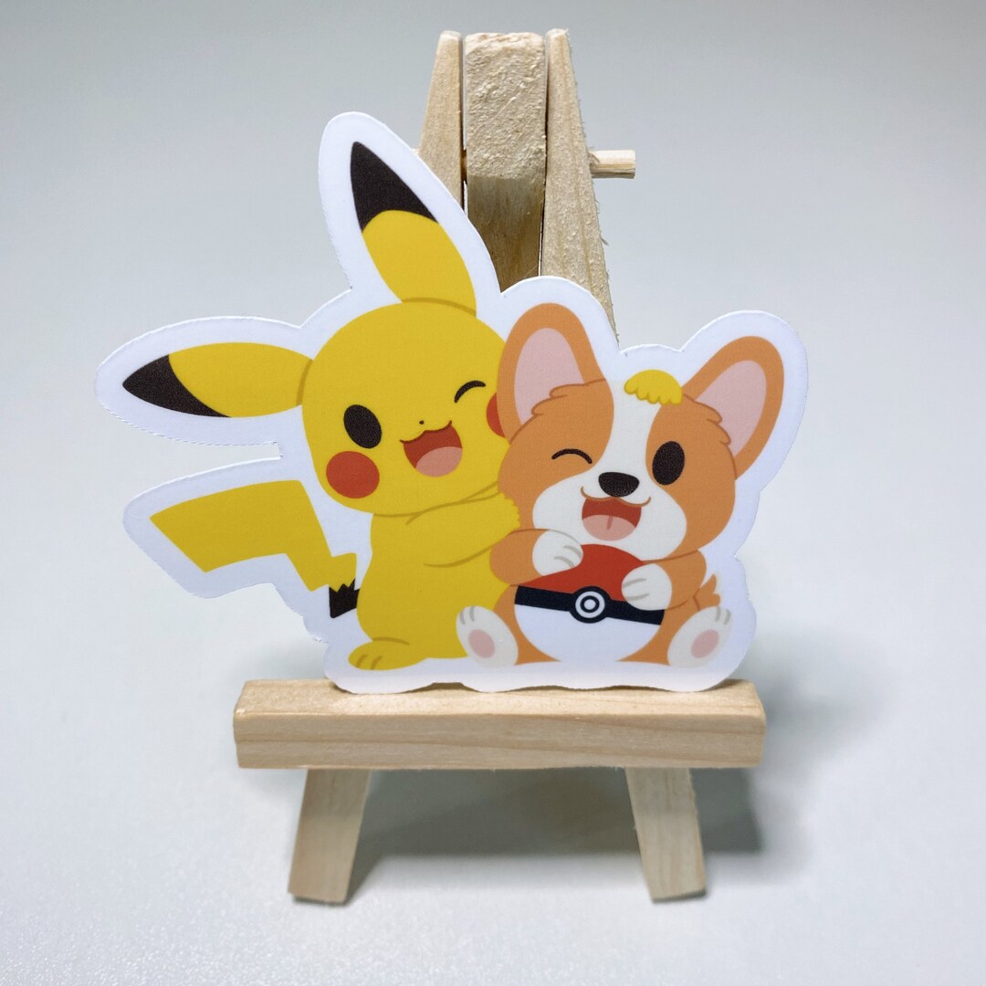 Corgi and Pikachu Vinyl Sticker Cute Corgi Vinyl Sticker - Etsy