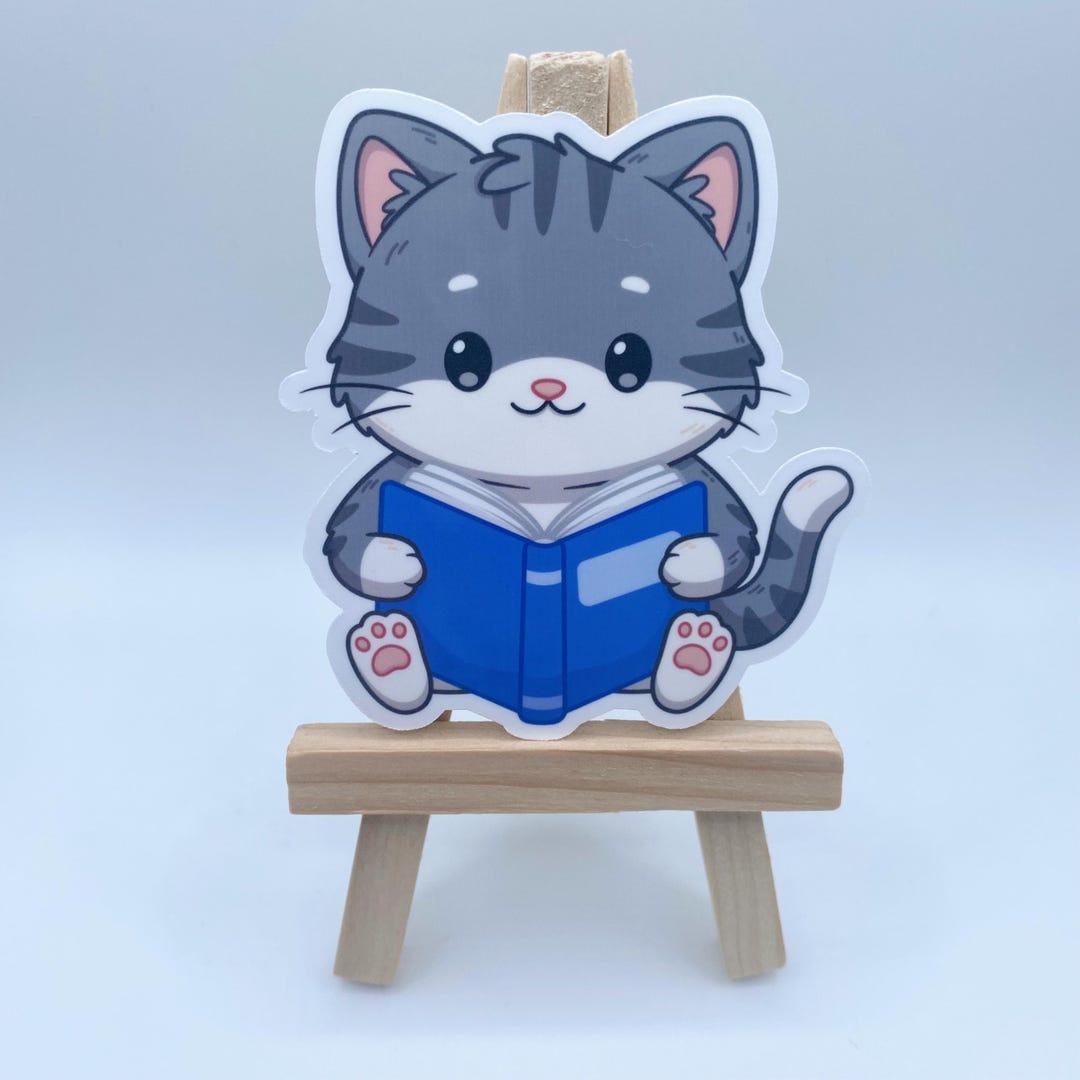 Cute Cat Reading Book Sticker, Cat Sticker - Etsy