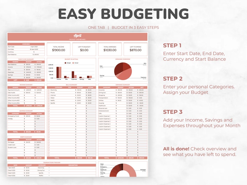 Monthly Budget Spreadsheet Google Sheet Digital Budget Planner ...