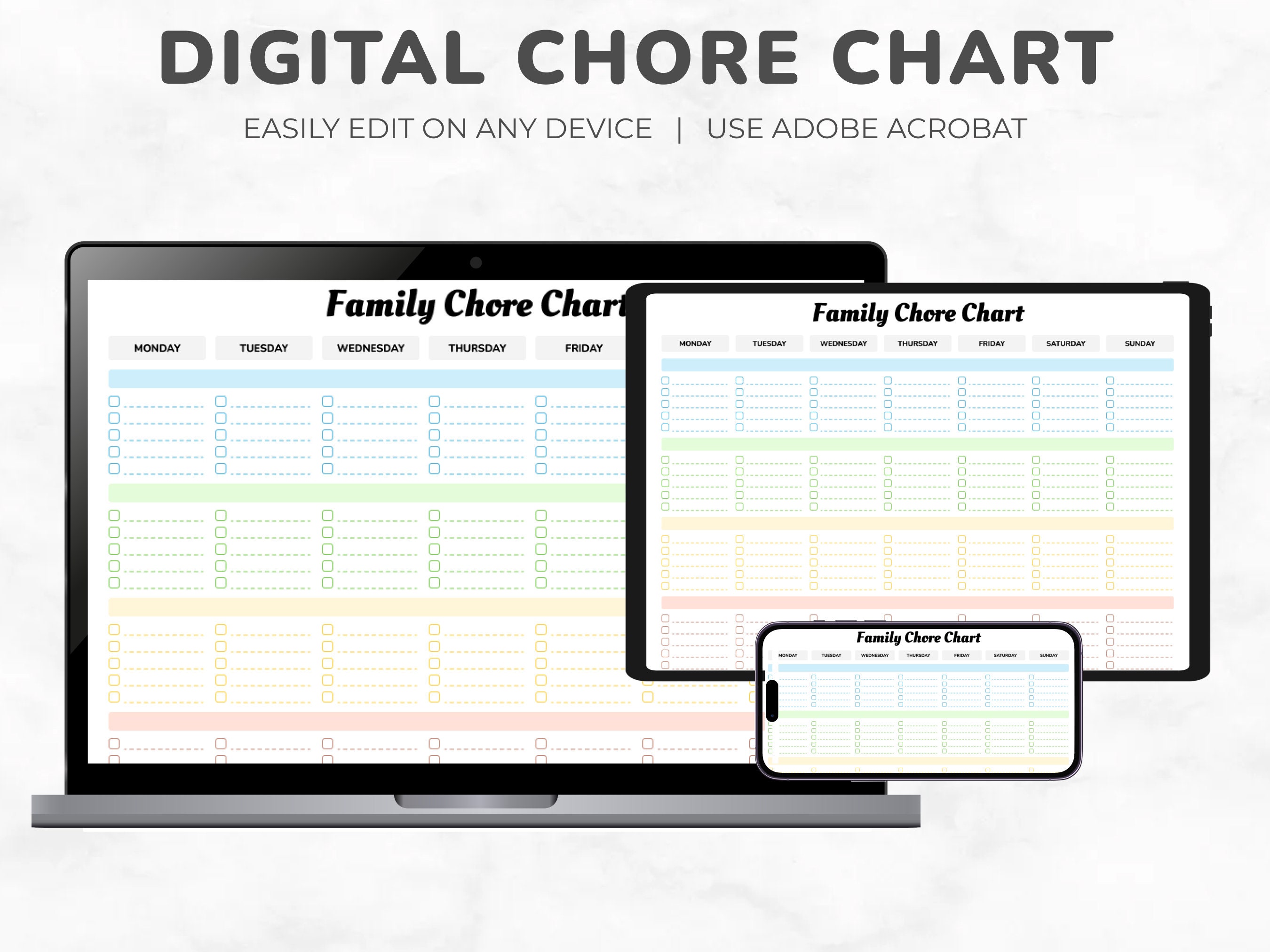 Editable Family Chore Chart, Printable Family Planner, Weekly Kids ...
