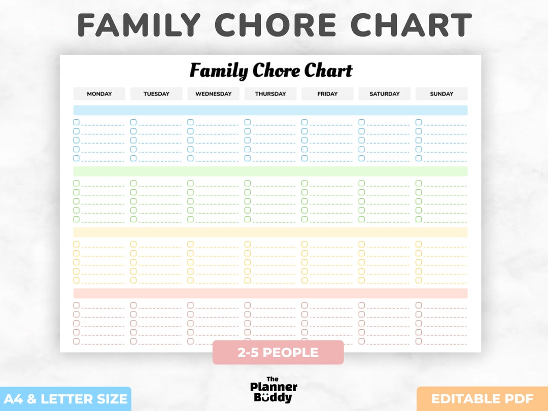 Editable Family Chore Chart, Printable Family Planner, Weekly Kids ...