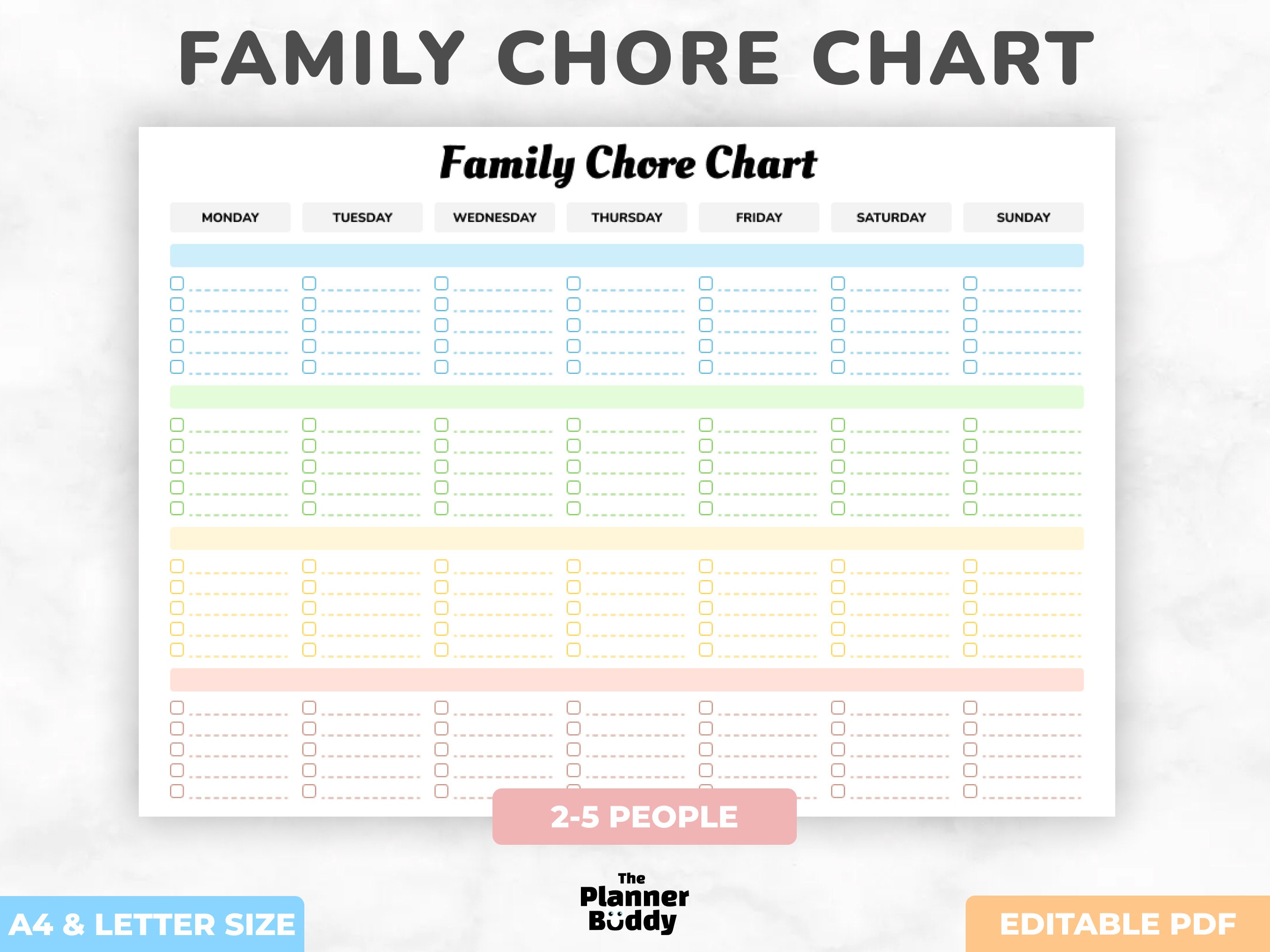 Editable Family Chore Chart, Printable Family Planner, Weekly Kids ...