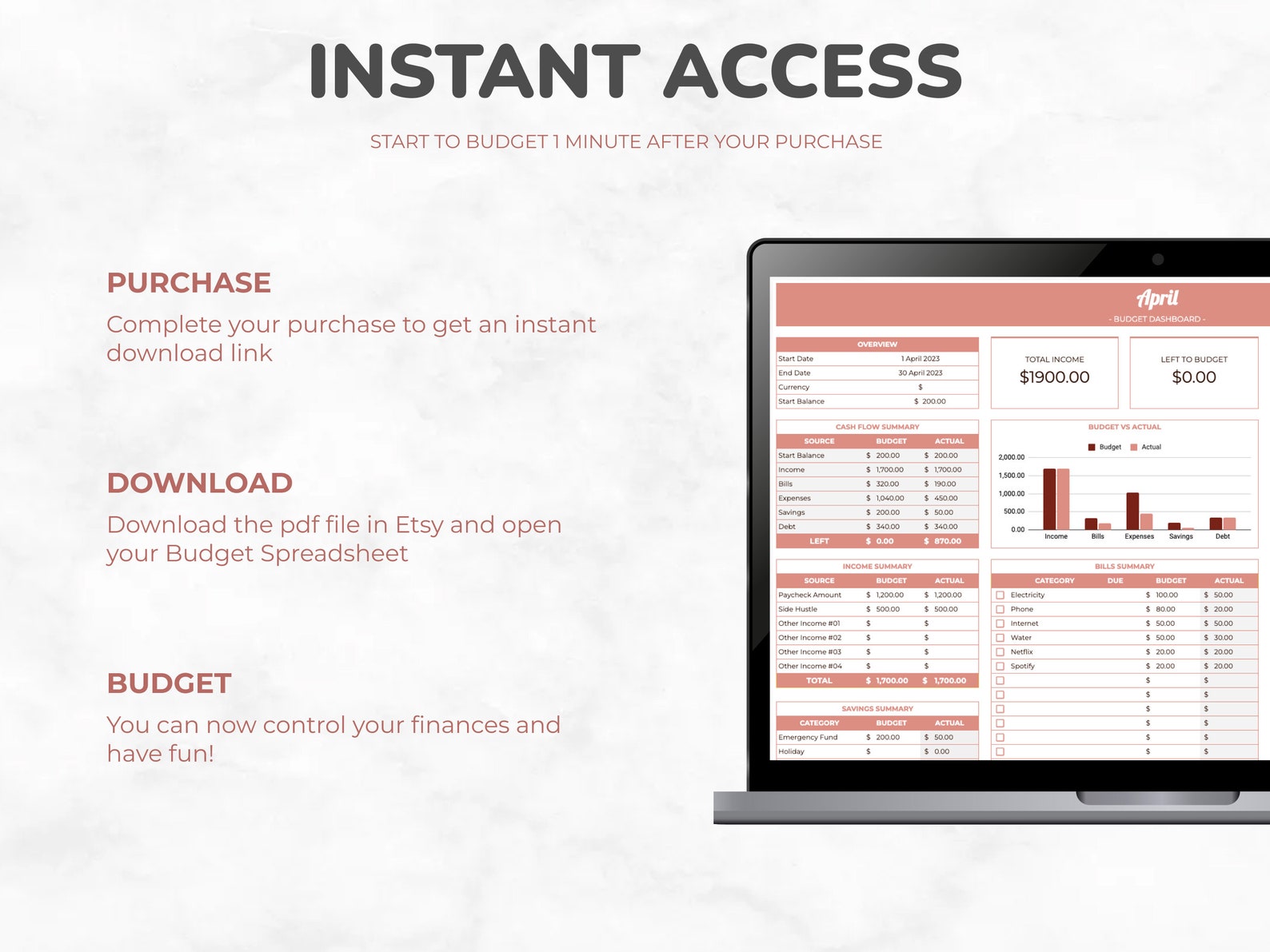 Monthly Budget Spreadsheet Google Sheet Digital Budget Planner ...