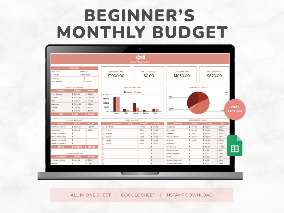 Monthly Budget Spreadsheet Google Sheet Digital Budget Planner ...