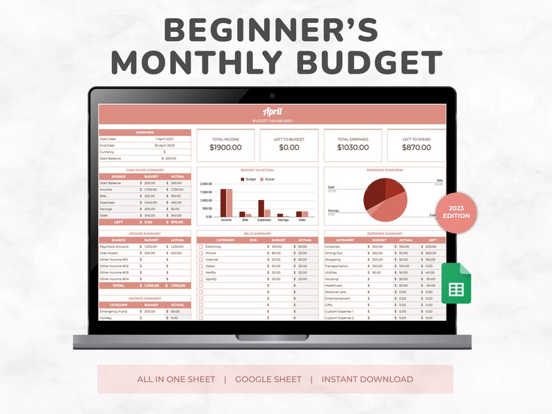 Monthly Budget Spreadsheet Google Sheet Digital Budget Planner ...