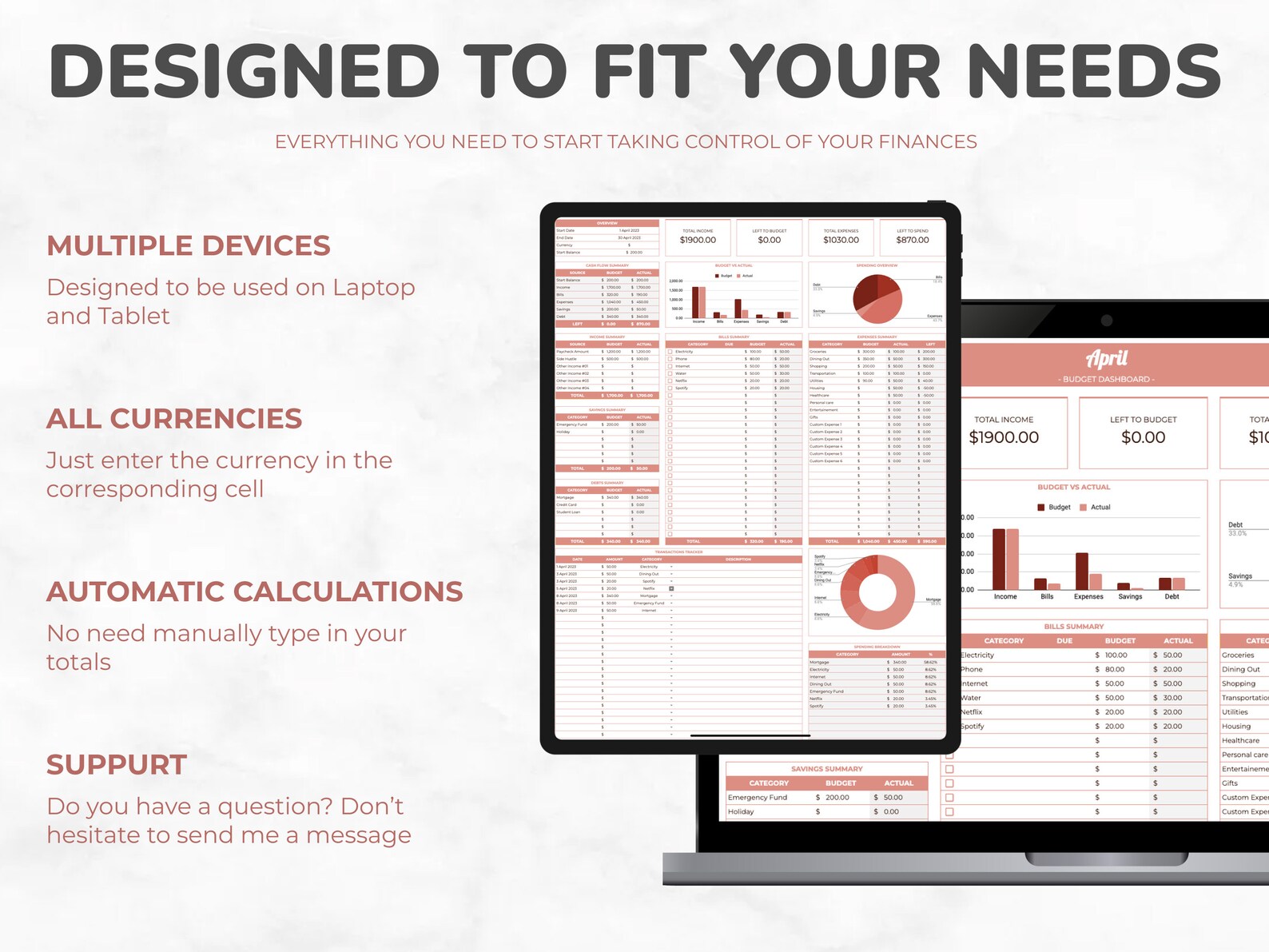 Monthly Budget Spreadsheet Google Sheet Digital Budget Planner ...