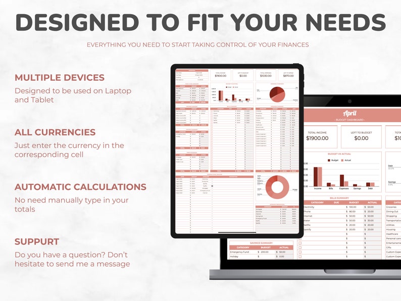 Monthly Budget Spreadsheet Google Sheet Digital Budget Planner ...
