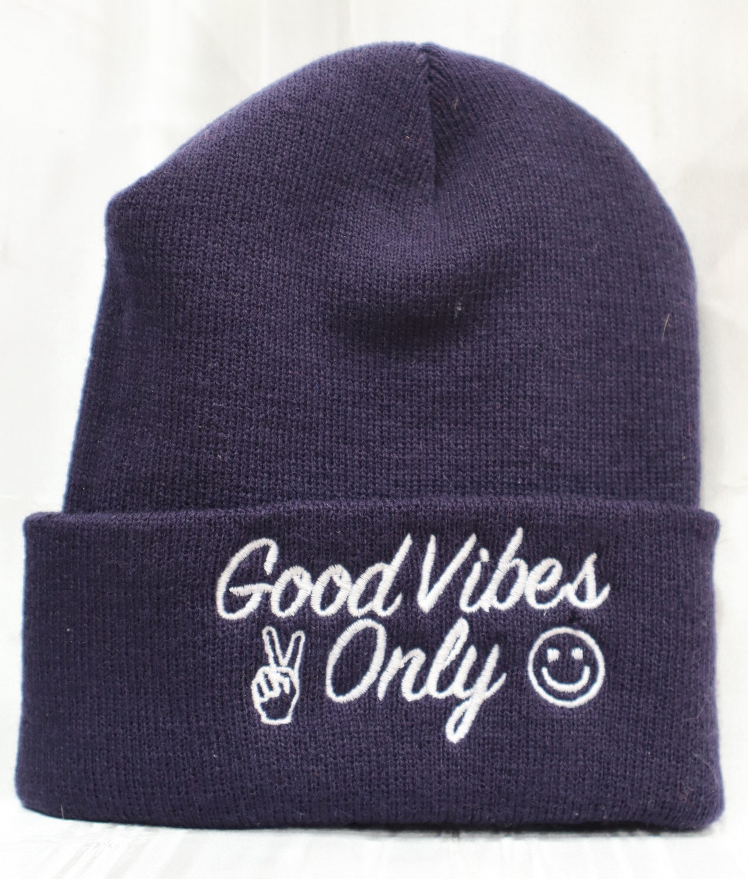 Good Vibes Only Hat Embroidered Beanie Peace Sign Smiley - Etsy