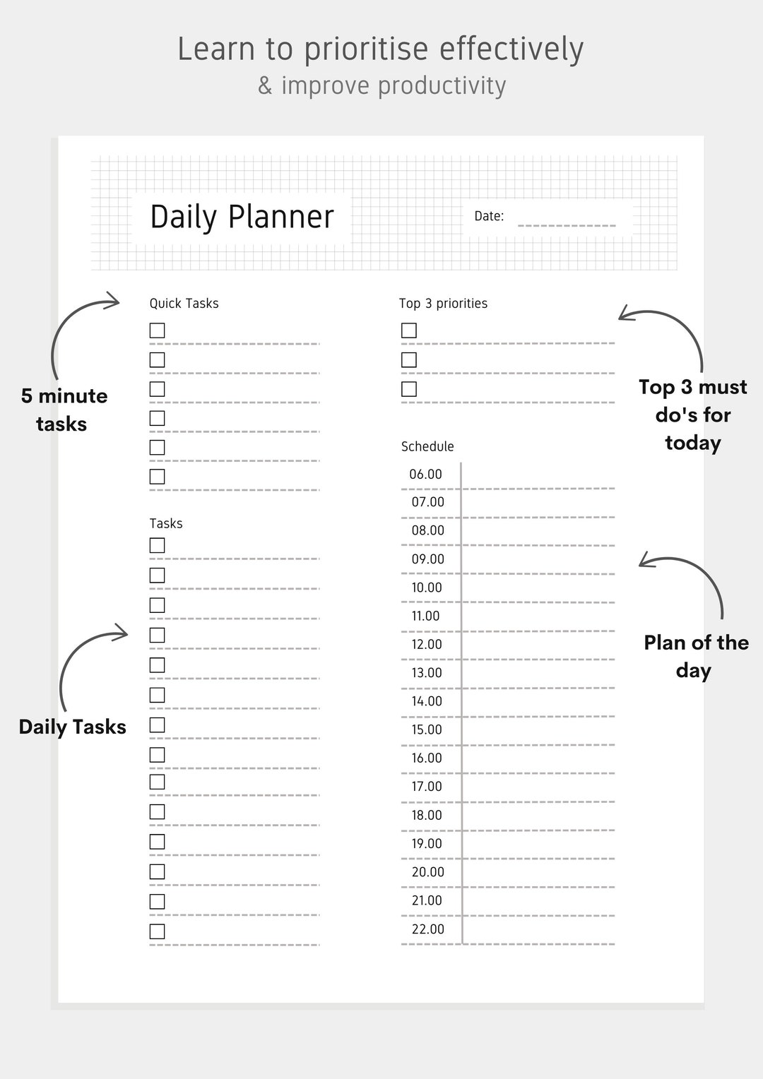 Daily Productivity Planner, Printable Instant Download, A4, A5 & Letter ...