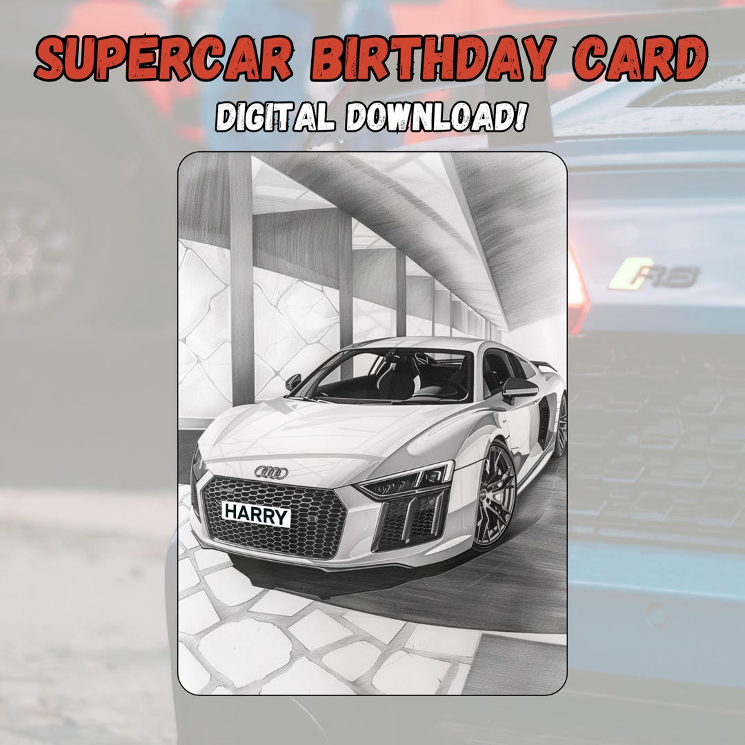 Personalised Registration Audi R8 V10+ Birthday Card Audi Birthday Card ...