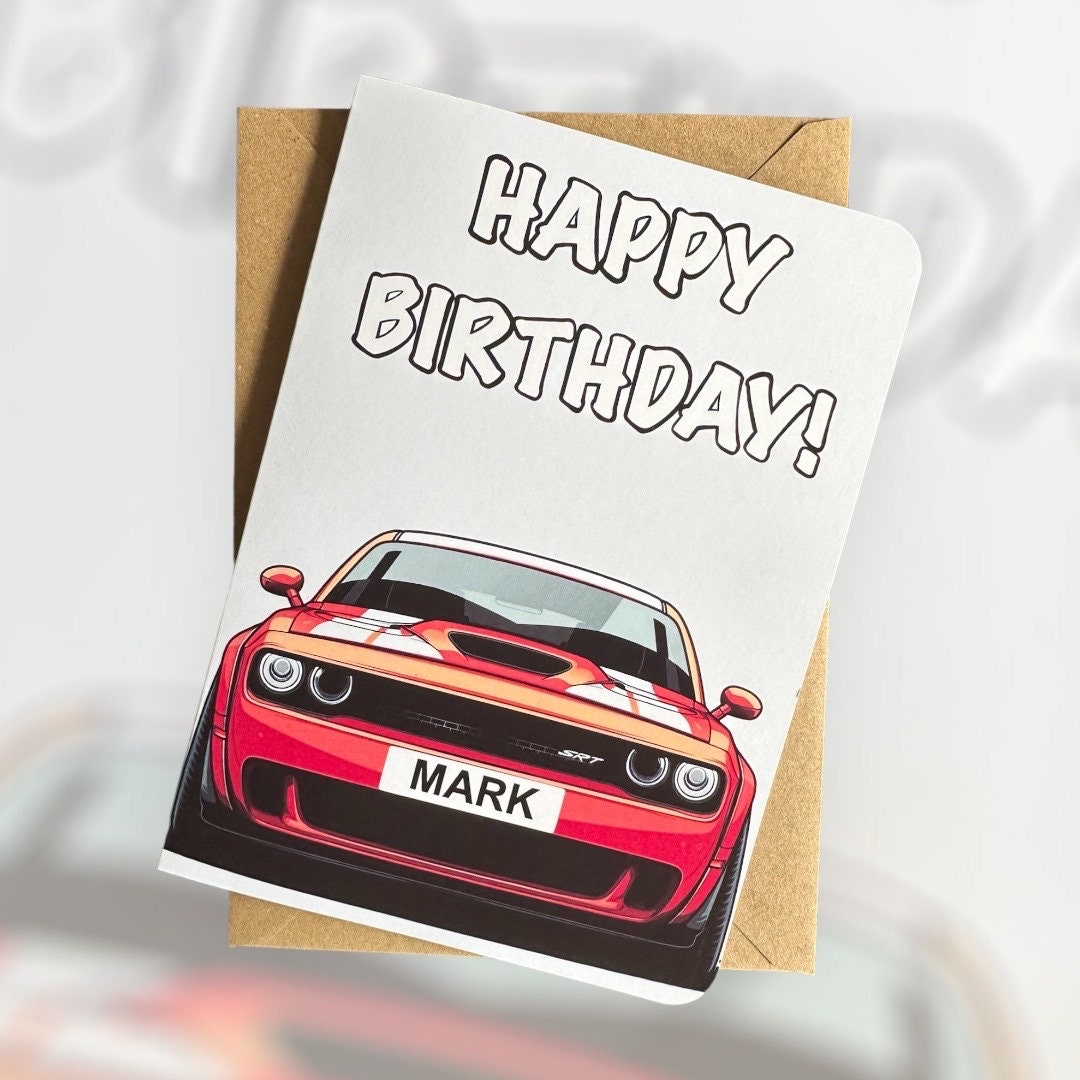 Personalised Dodge Challenger Birthday Card Personalised Number Plate ...