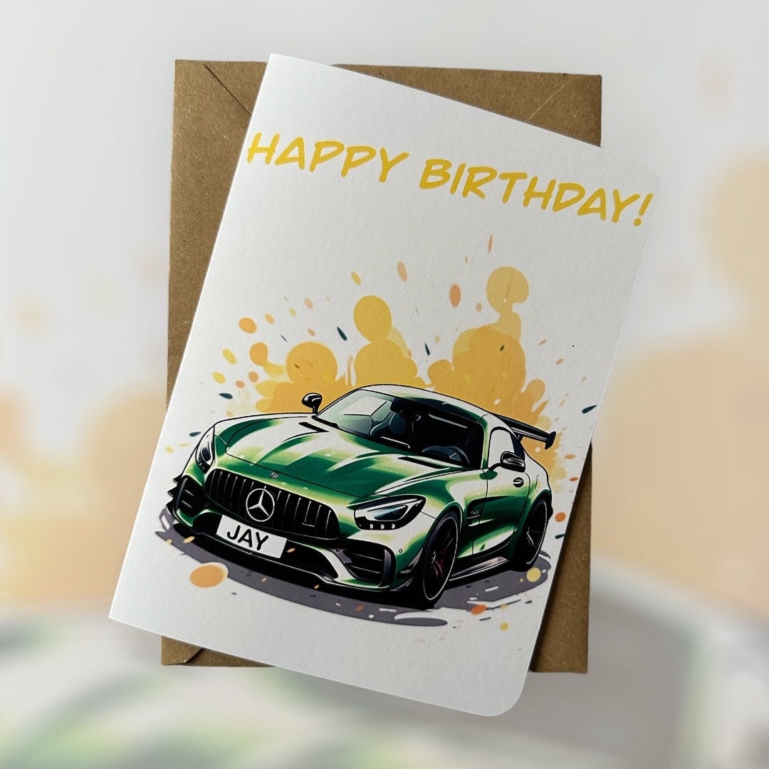 Mercedes-benz AMG GTR Personalised Registration Birthday Card Mercedes ...