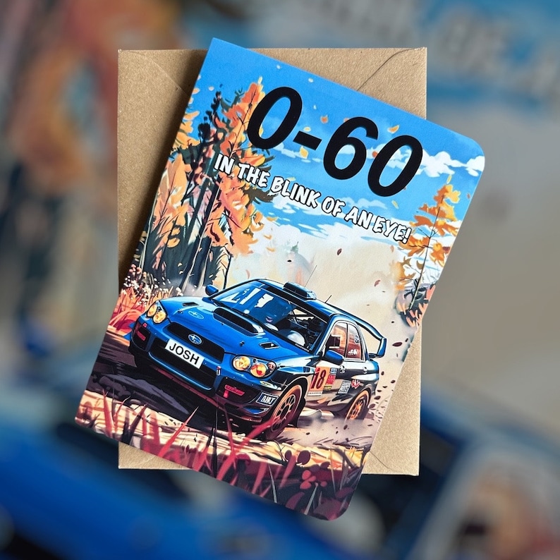 Personalised Registration & 0-60 Rally Car Birthday Card Customised ...