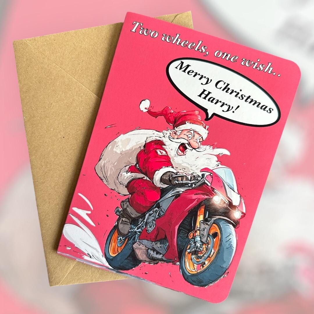 Biker Christmas Card Motorcycle Christmas Card Santa Christmas Card ...