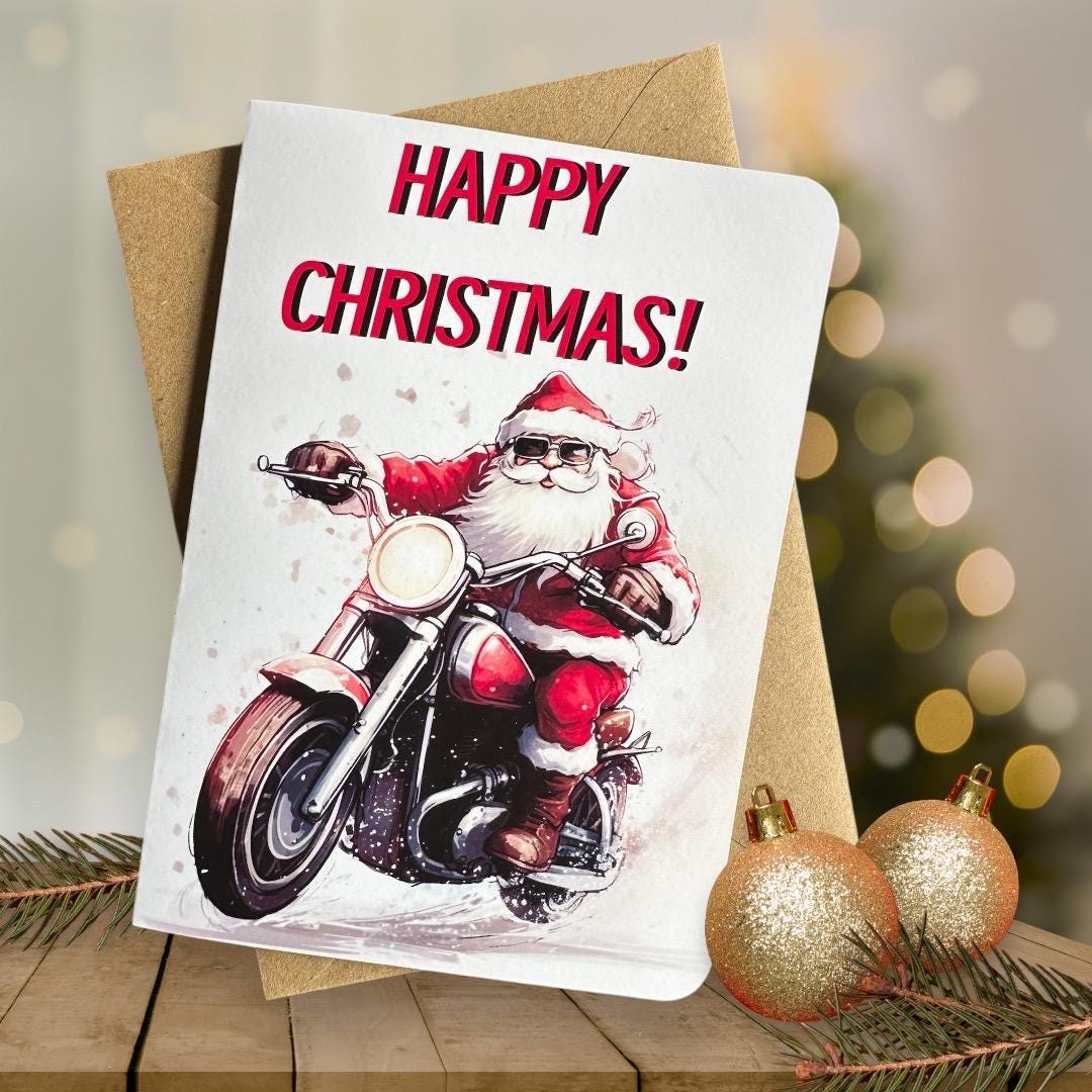 Biker Christmas Card Motorcycle Christmas Card Santa on a Harley ...