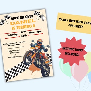 Dirt Bike Themed Birthday Invitation Motorbike Birthday Invite ...