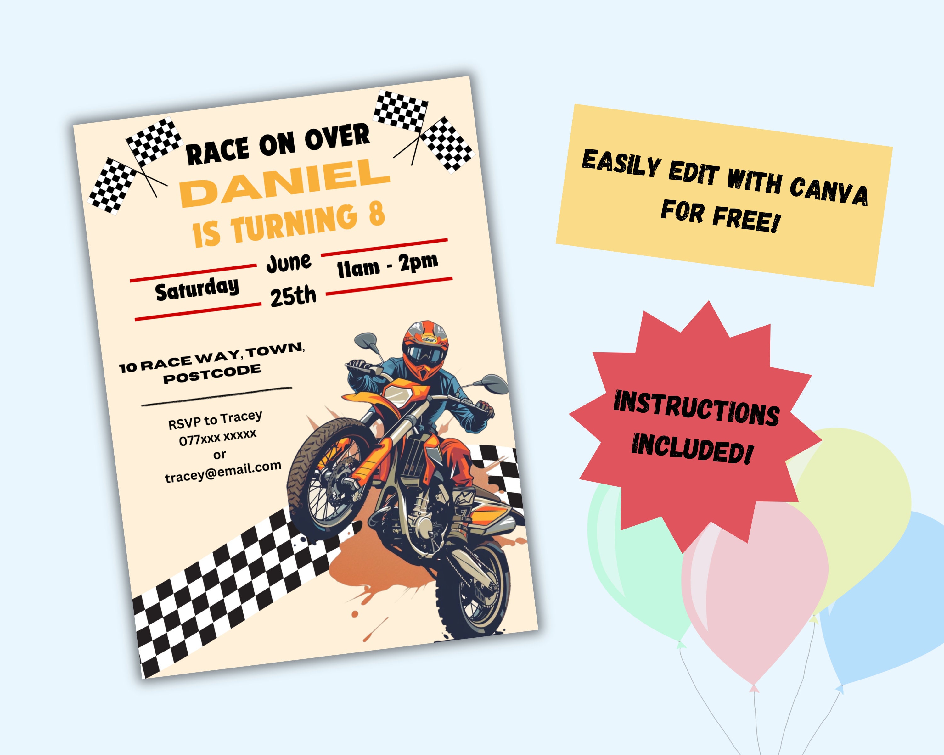 Dirt Bike Themed Birthday Invitation Motorbike Birthday Invite ...